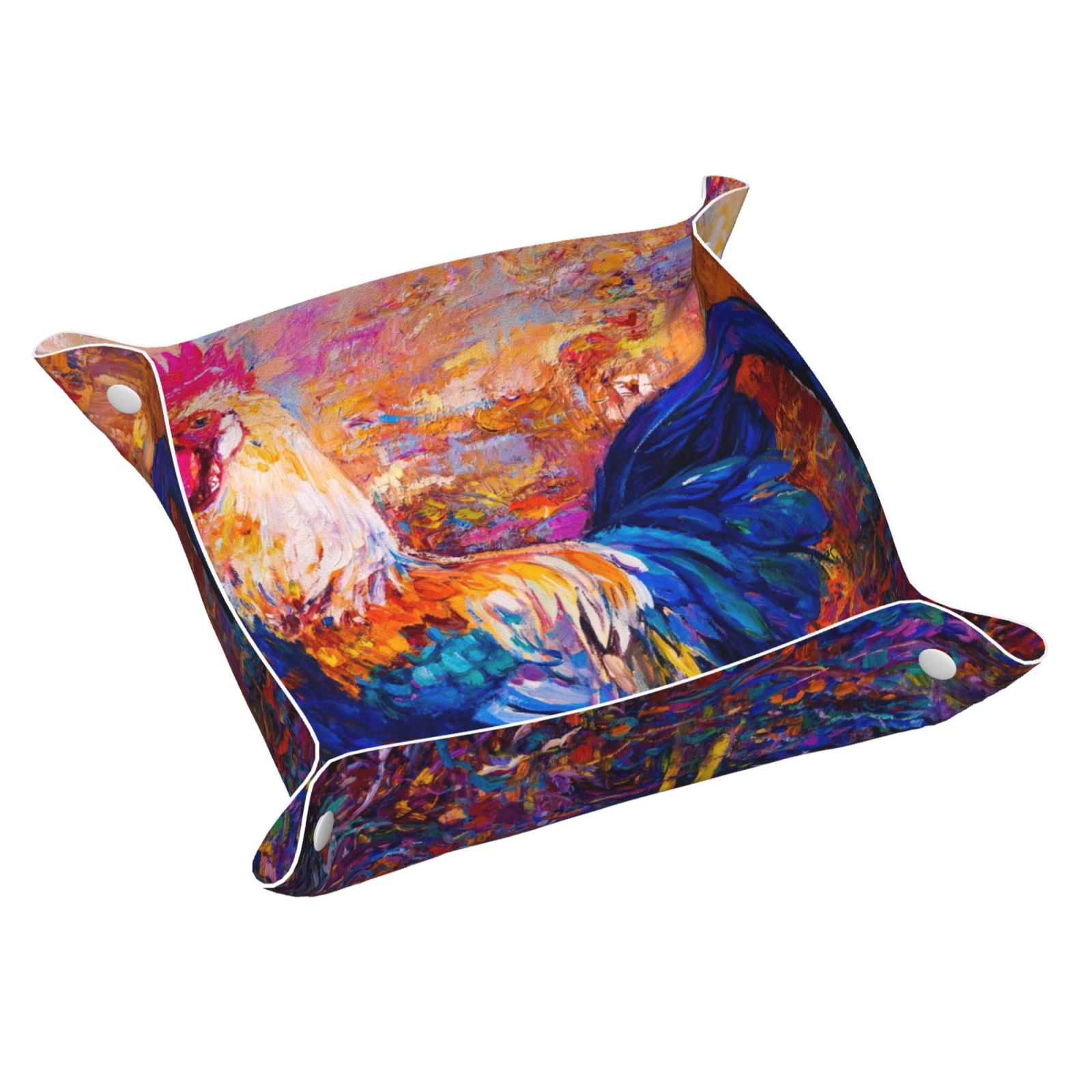 Valet Tray, Rooster Oil Painting Faux Leather Desk Tray Vanity Tray ...