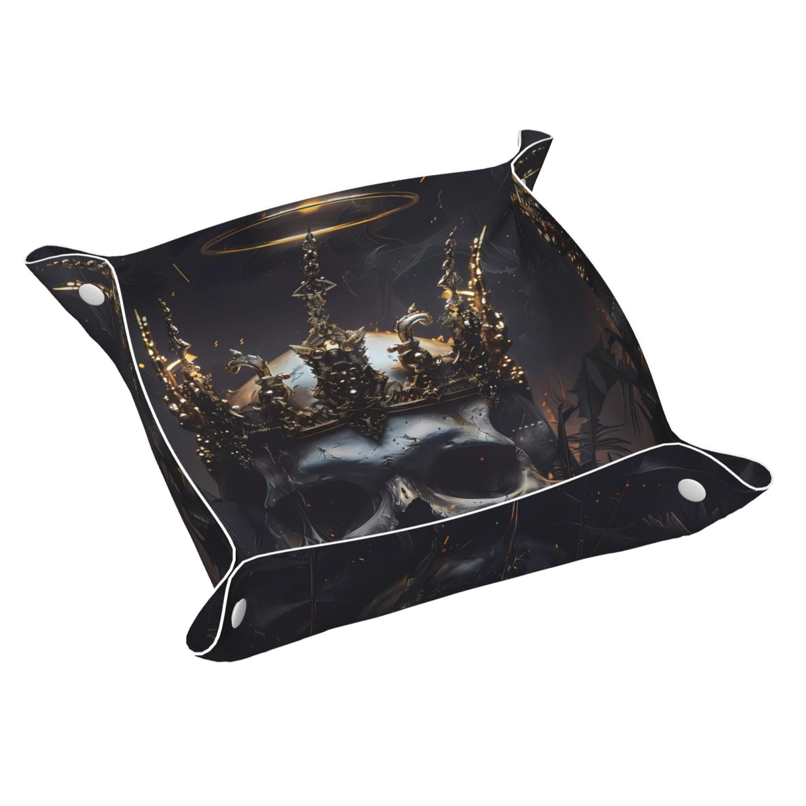 Valet Tray, Royal Skull With Golden Crown Faux Leather Desk Tray Vanity ...