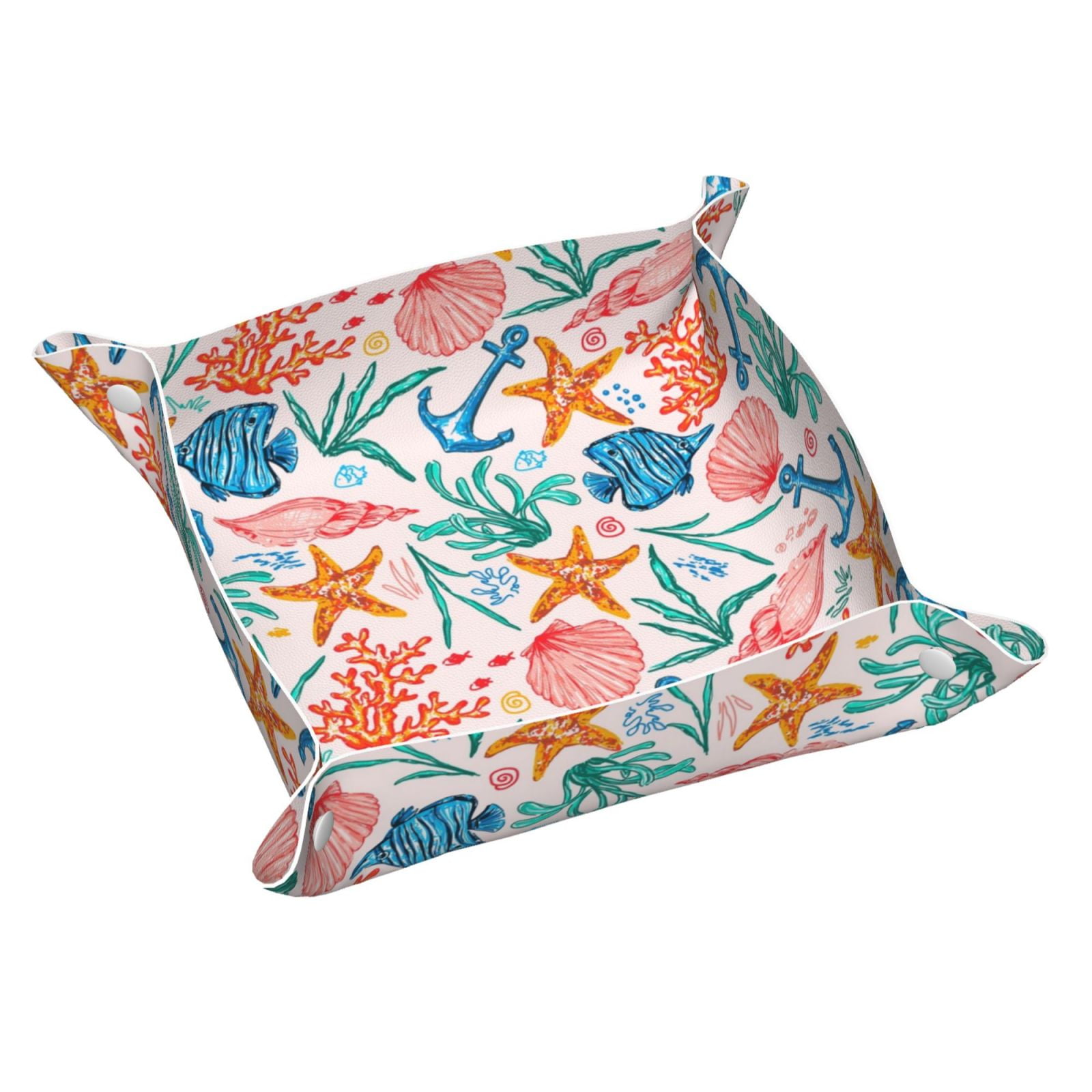 Valet Tray, Sea Creatures Faux Leather Desk Tray Vanity Tray Night ...