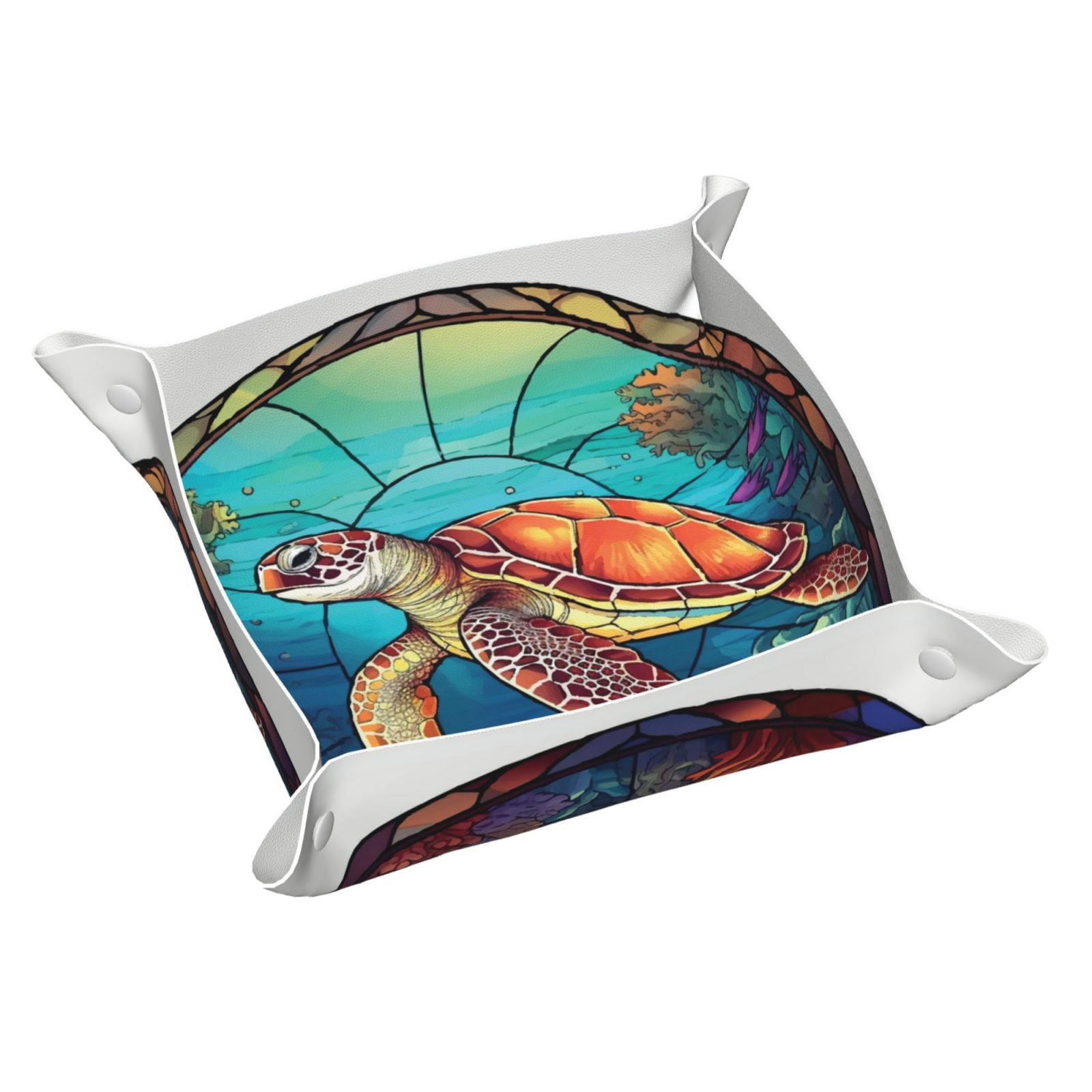 Valet Tray, Sea Turtle in Coral Faux Leather Desk Tray Vanity Tray ...