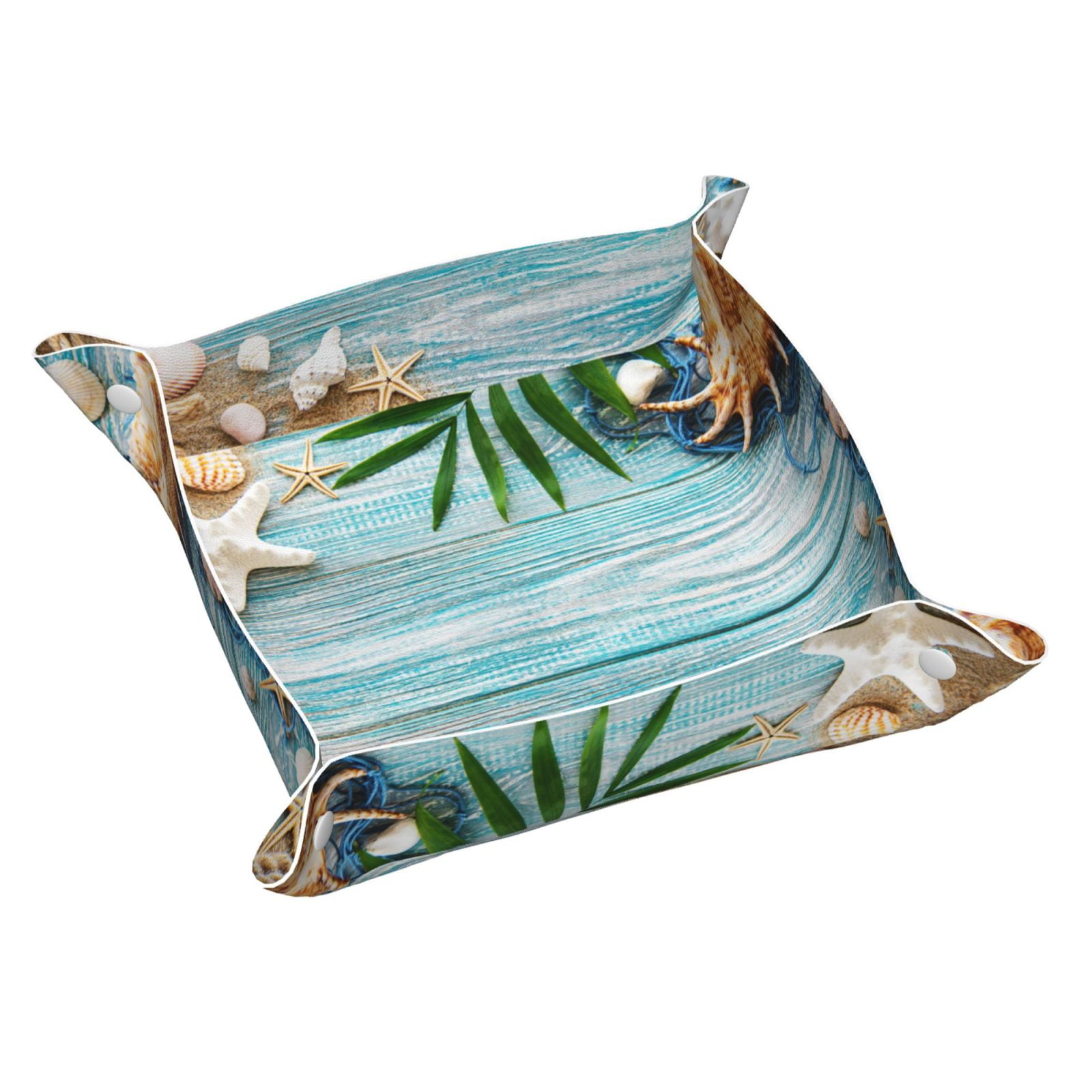 Valet Tray, Seashells on Sand Faux Leather Desk Tray Vanity Tray Night ...