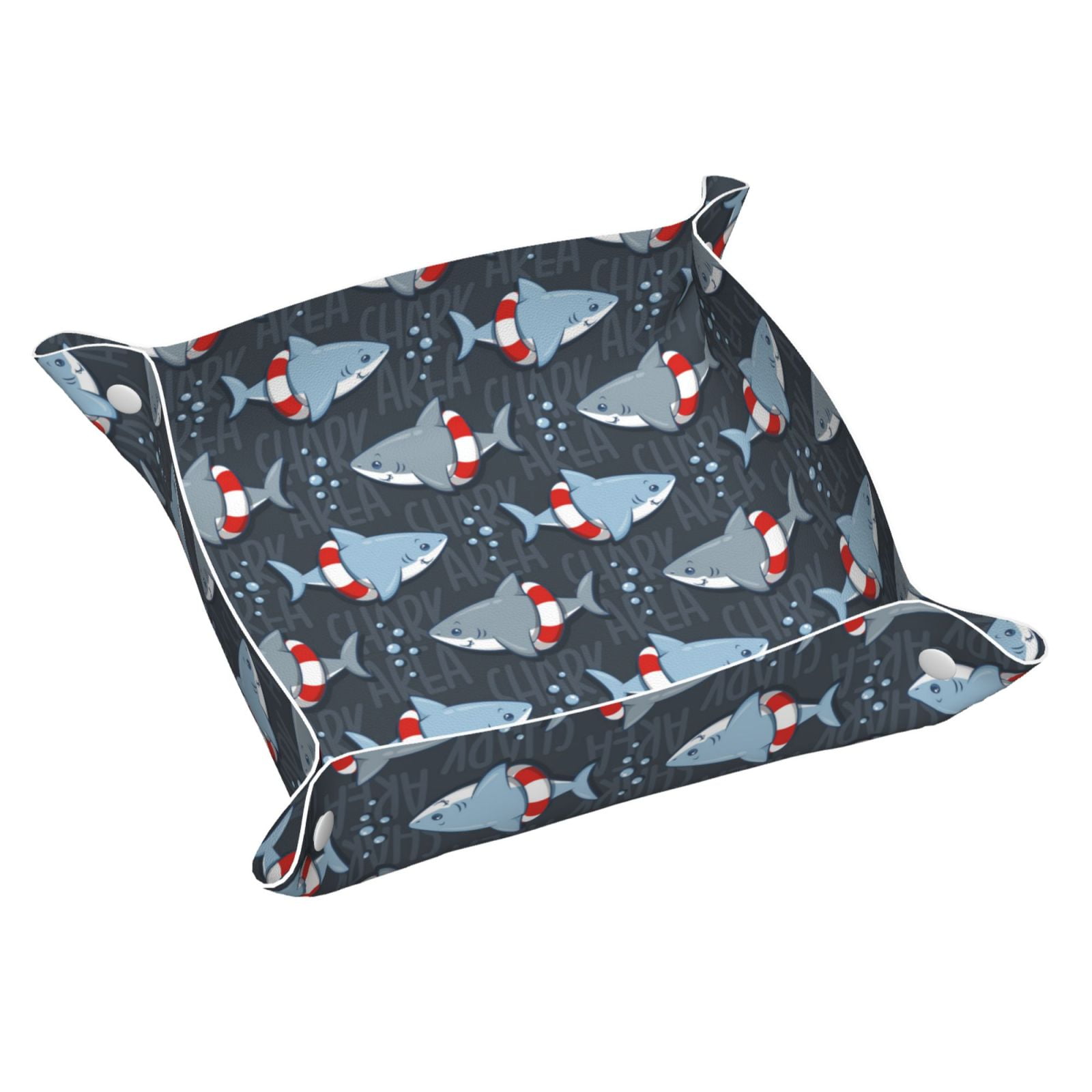 Valet Tray, Shark Wearing Swim Ring Faux Leather Desk Tray Vanity Tray ...