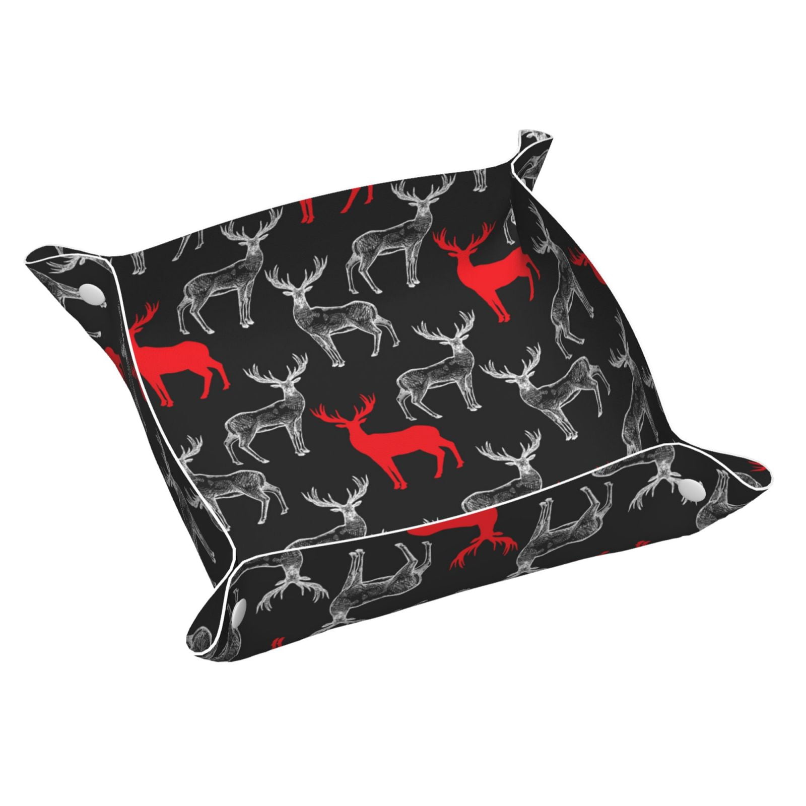 Valet Tray, Simple Hand Painted Deer Red White Faux Leather Desk Tray ...