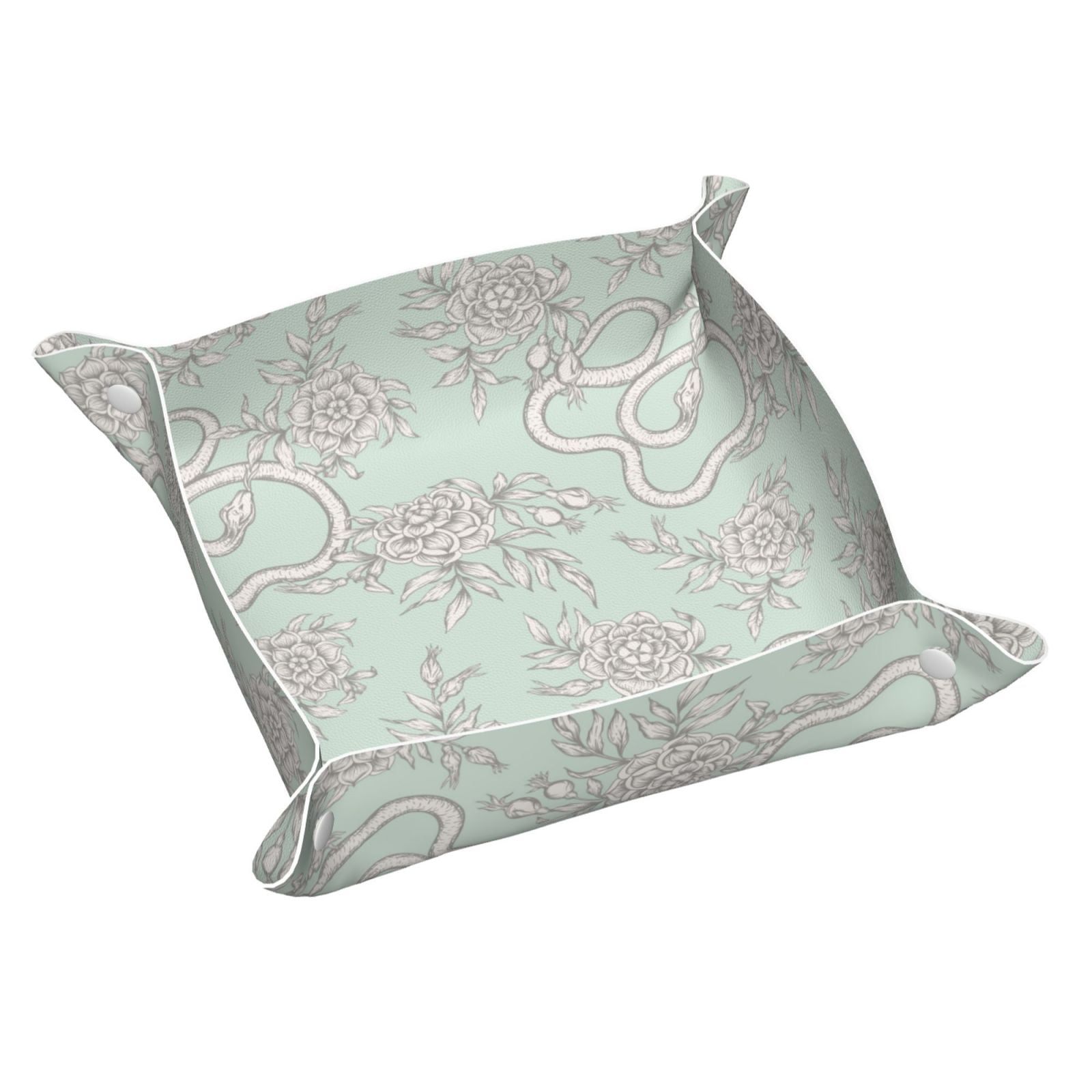 Valet Tray, Simple Sketch Snake Flower Faux Leather Desk Tray Vanity ...