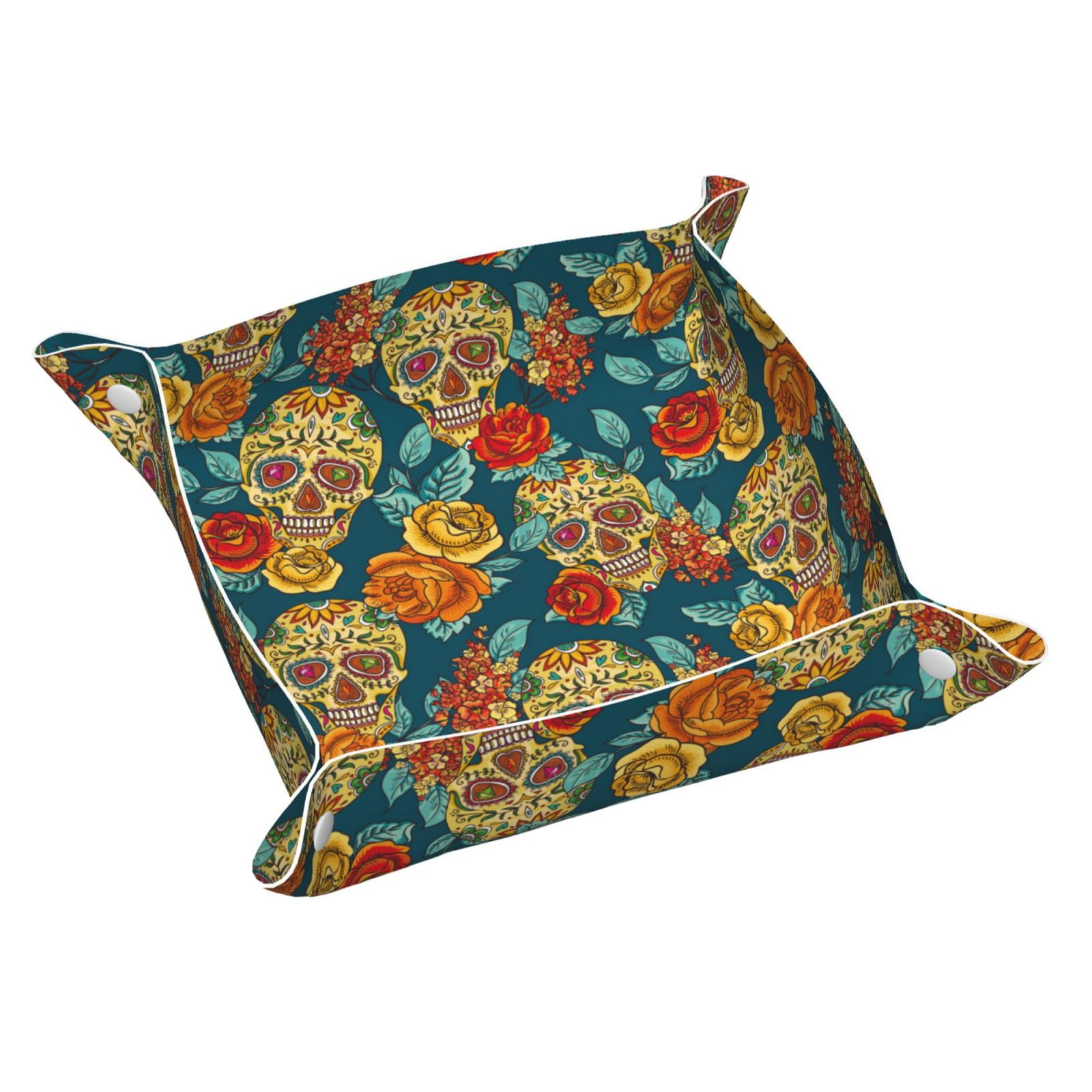 Valet Tray, Skull And Flowers Faux Leather Desk Tray Vanity Tray Night ...