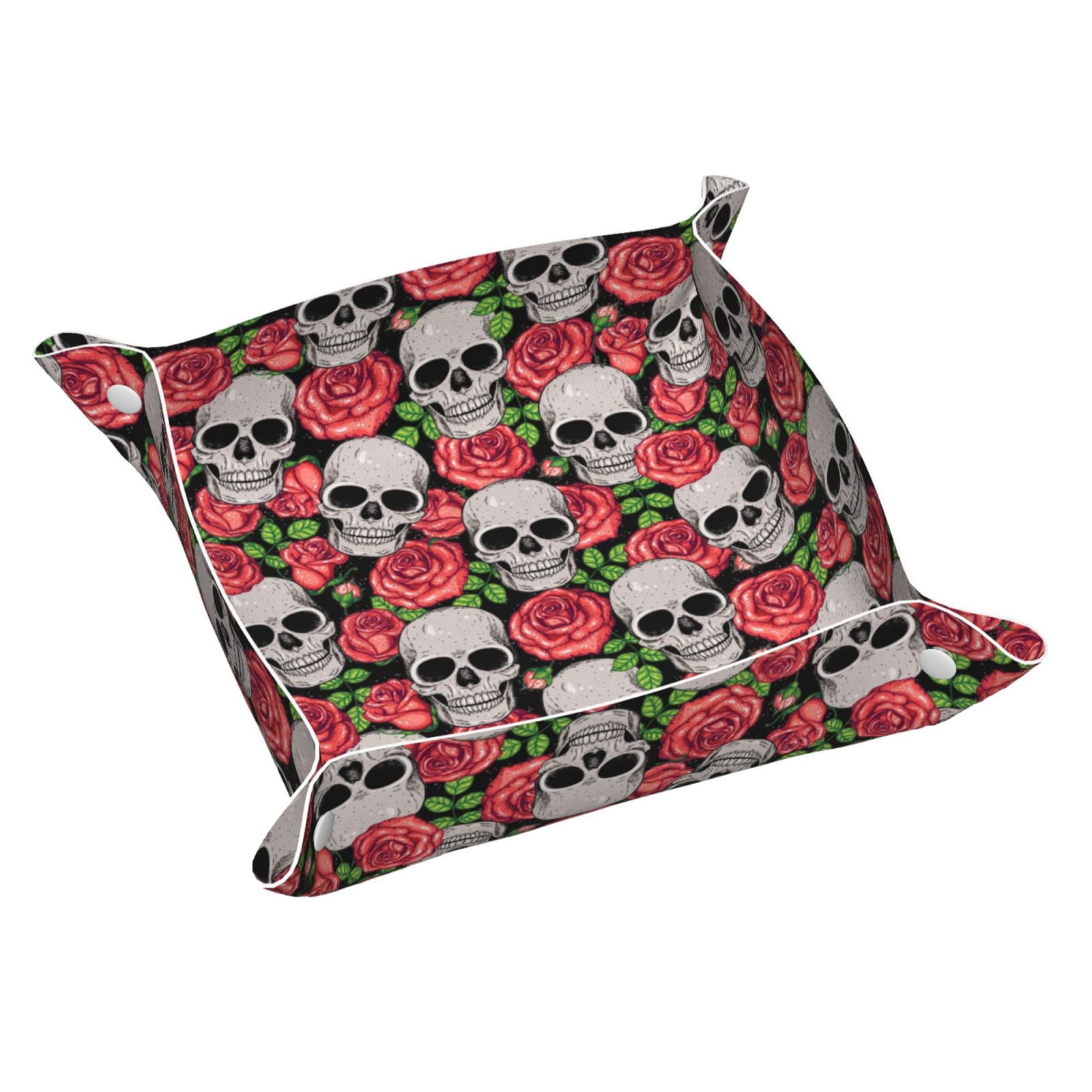 Valet Tray, Skull and Roses Faux Leather Desk Tray Vanity Tray Night ...