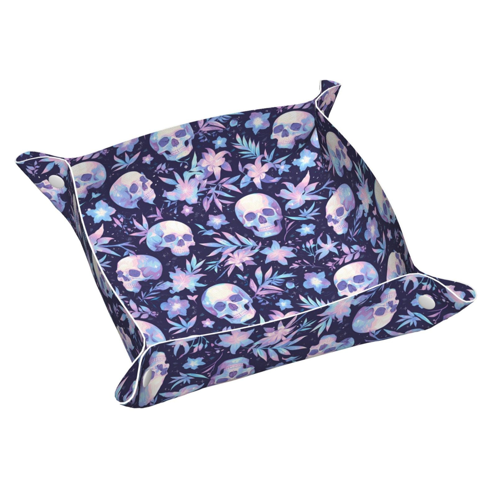 Valet Tray, Skull flower white blue Faux Leather Desk Tray Vanity Tray ...