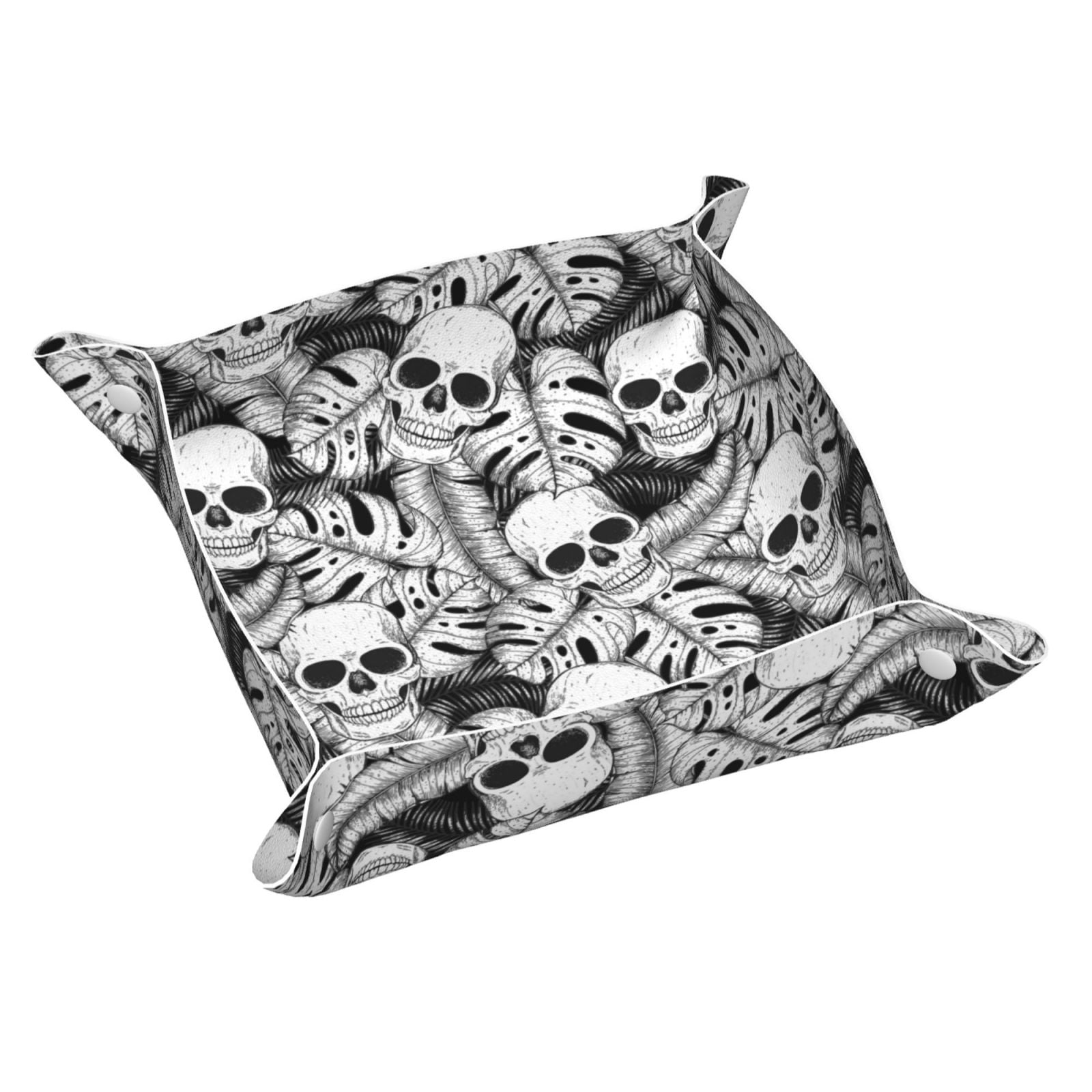 Valet Tray, Skull and palm leaves (2) Faux Leather Desk Tray Vanity ...