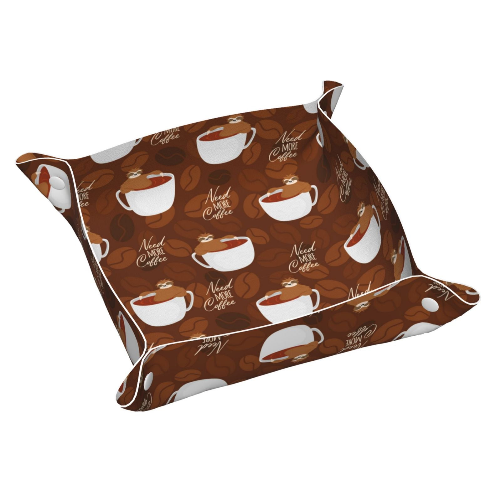 Valet Tray, Sloths Bear In Coffee Cup Faux Leather Desk Tray Vanity ...