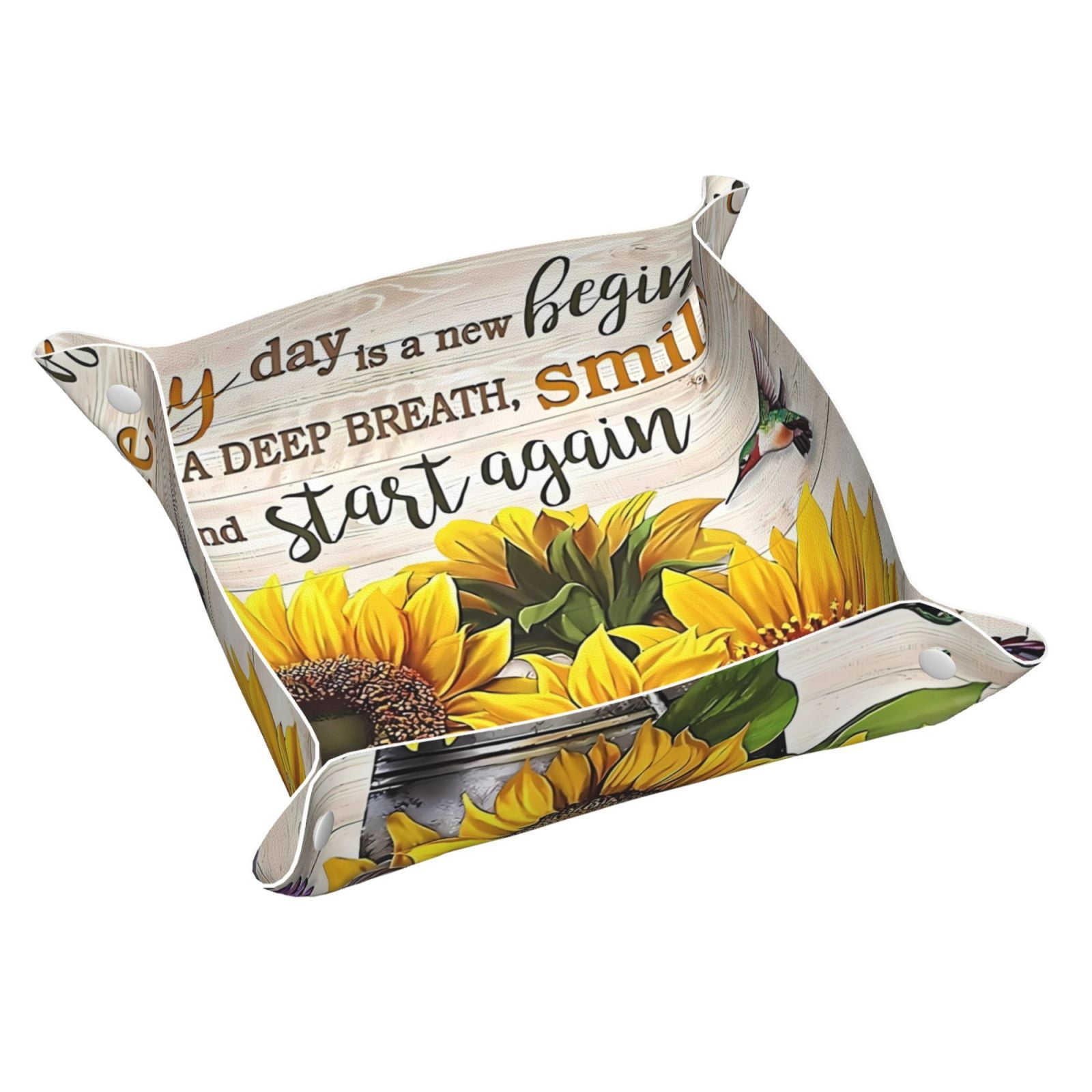 Valet Tray, Smile Sunflower Bee Bird Faux Leather Desk Tray Vanity Tray ...