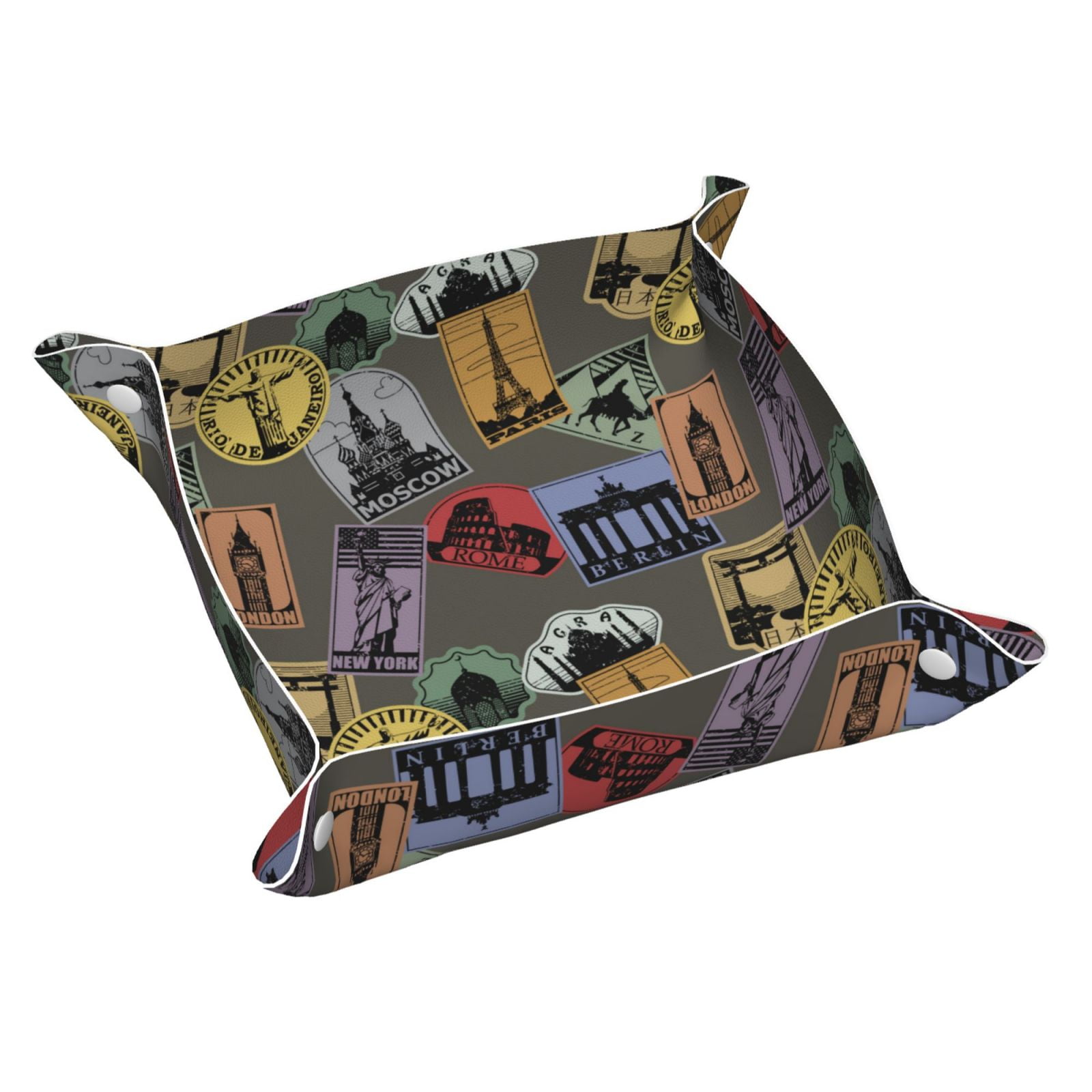 Valet Tray, Stamp worlds Pattern Faux Leather Desk Tray Vanity Tray ...