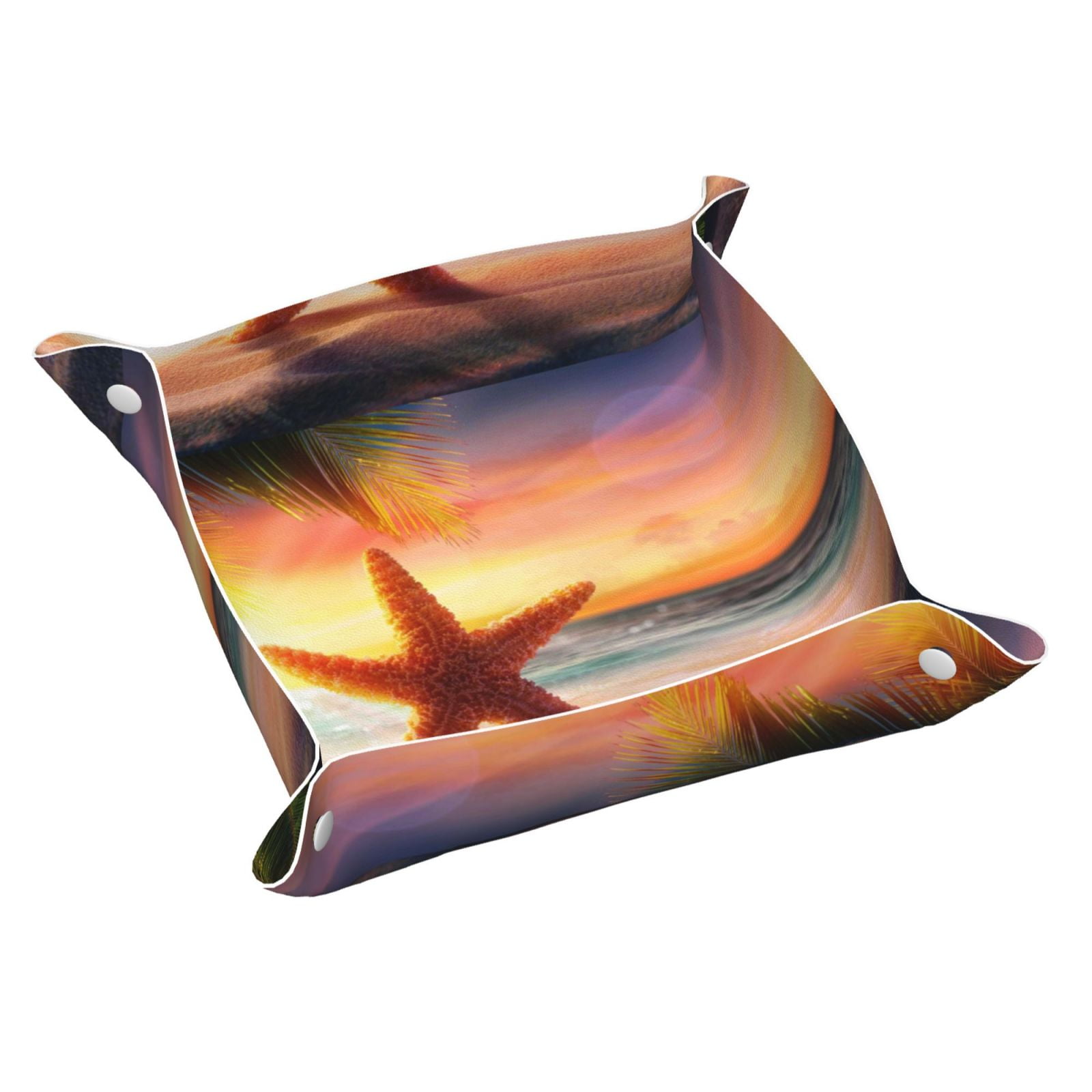 Valet Tray, Starfish Sunset Sea Beach Faux Leather Desk Tray Vanity ...