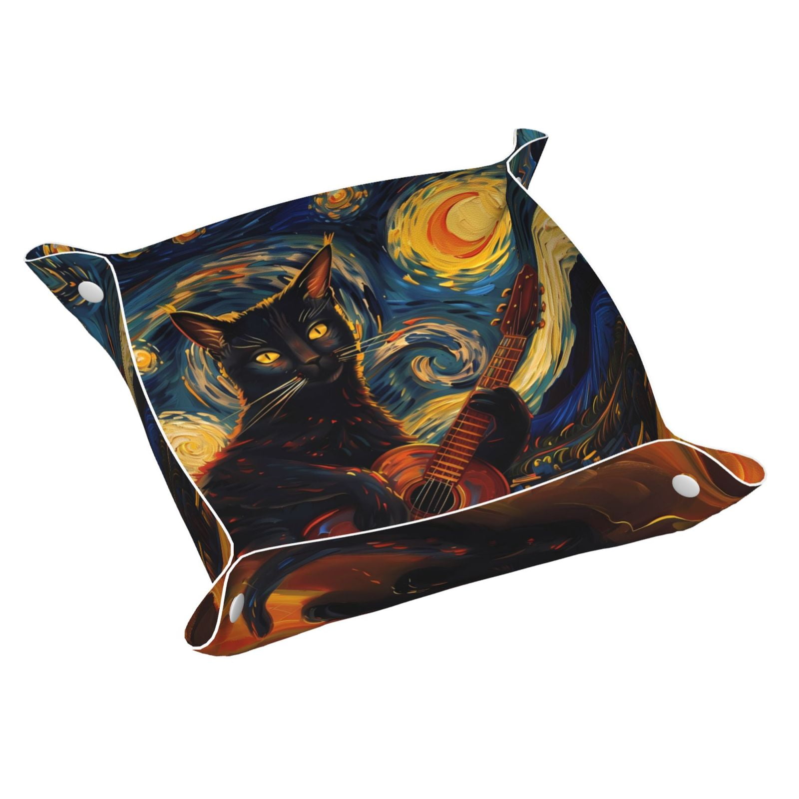 Valet Tray, Starry Night Cat Guitarist Faux Leather Desk Tray Vanity ...