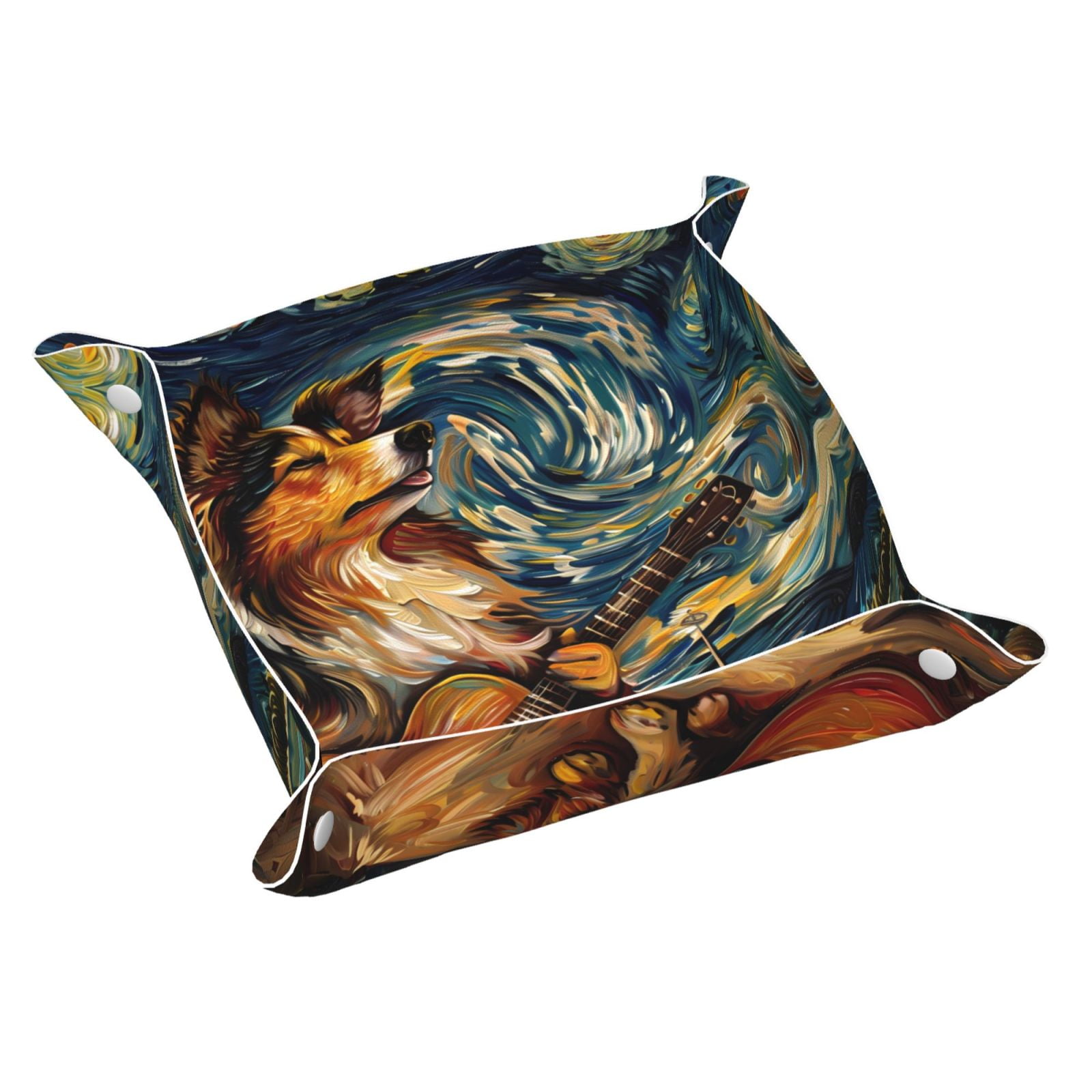 Valet Tray, Starry Night Guitar Dog Faux Leather Desk Tray Vanity Tray ...