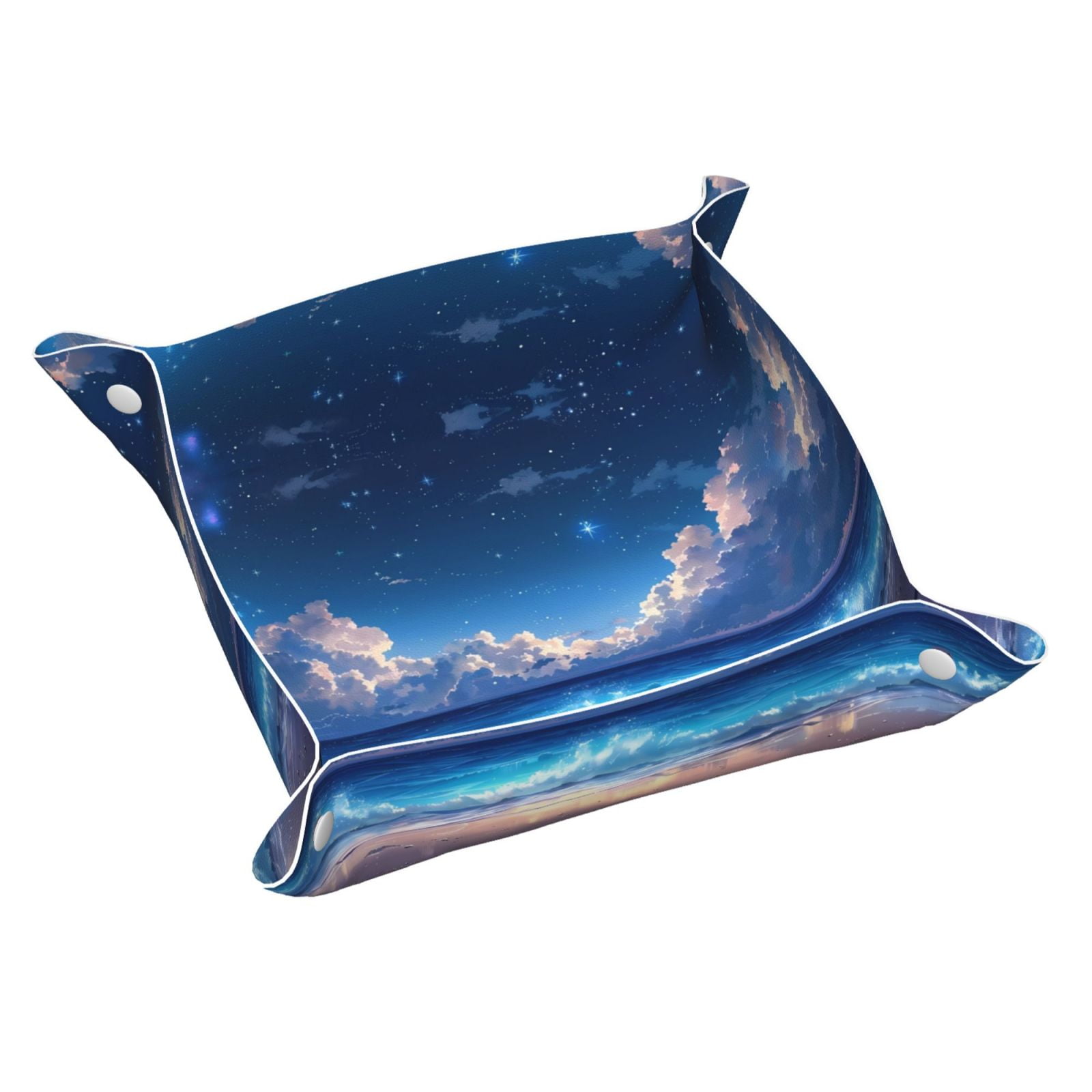 Valet Tray, Starry Night Ocean View Faux Leather Desk Tray Vanity Tray ...