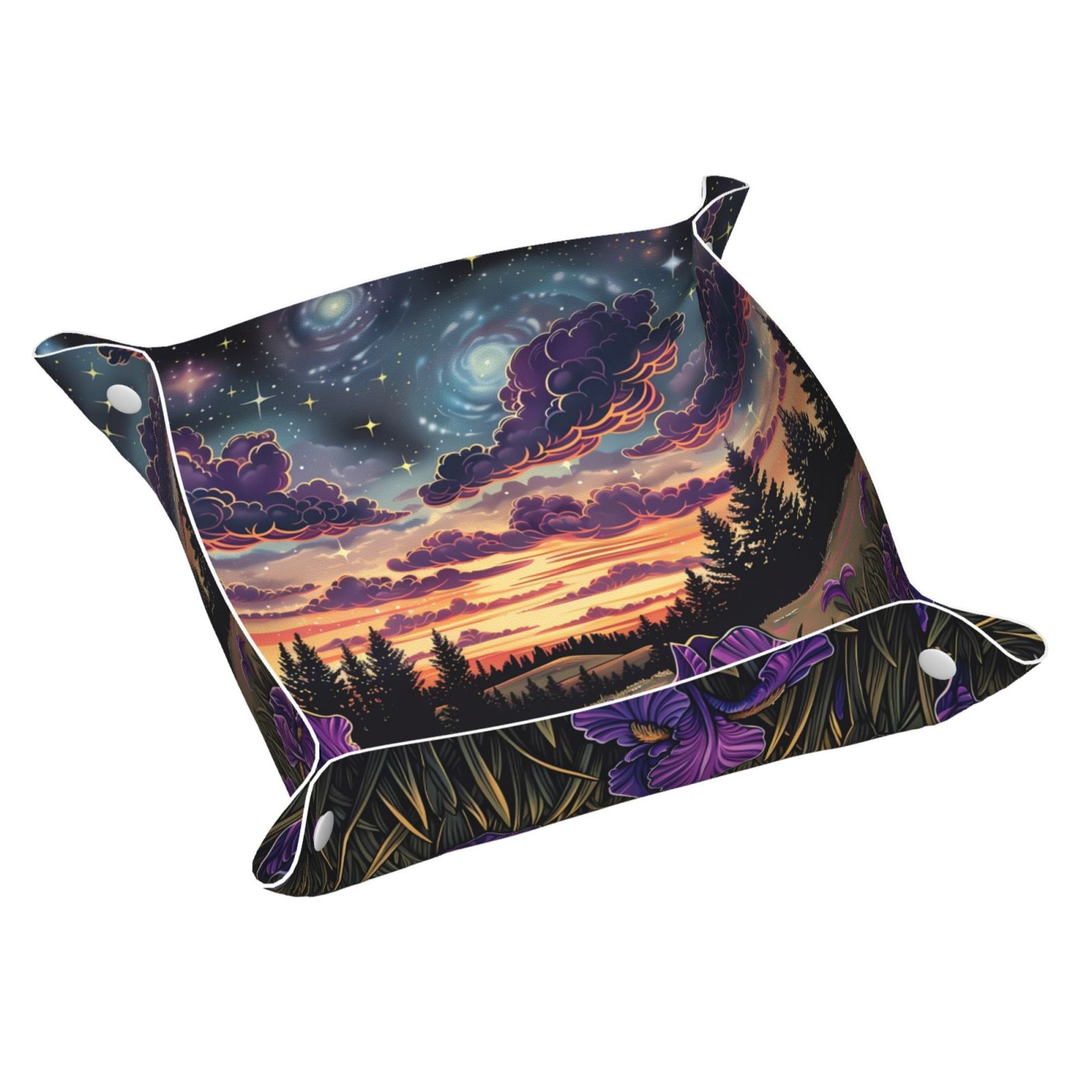 Valet Tray, Starry Night Purple Irises Faux Leather Desk Tray Vanity ...
