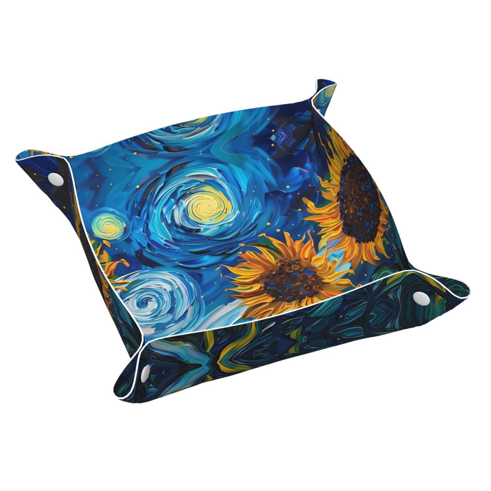 Valet Tray, Starry Night Sunflower Field Faux Leather Desk Tray Vanity ...