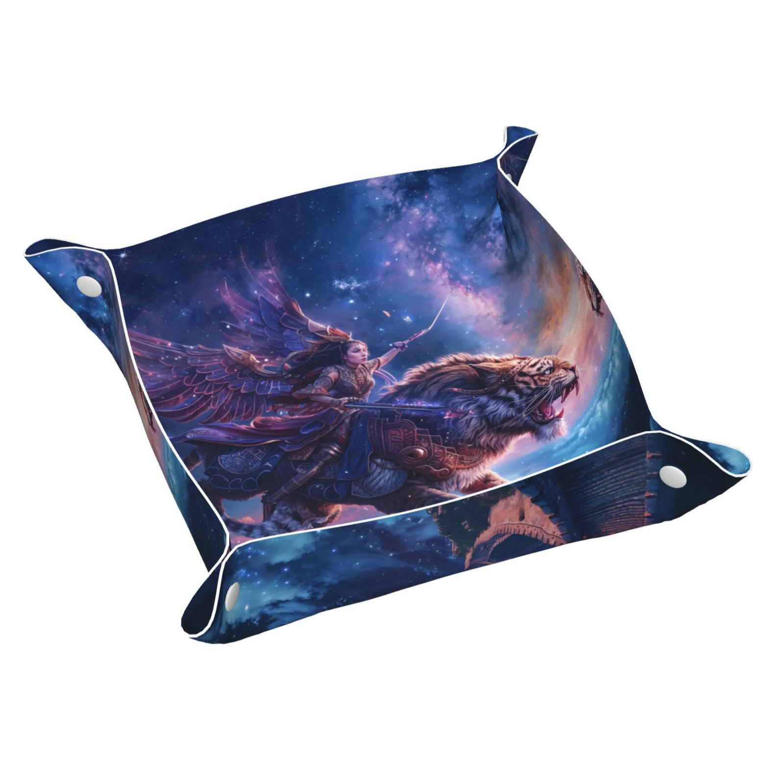 Valet Tray, Starry Sky Female Knight Tiger Faux Leather Desk Tray ...