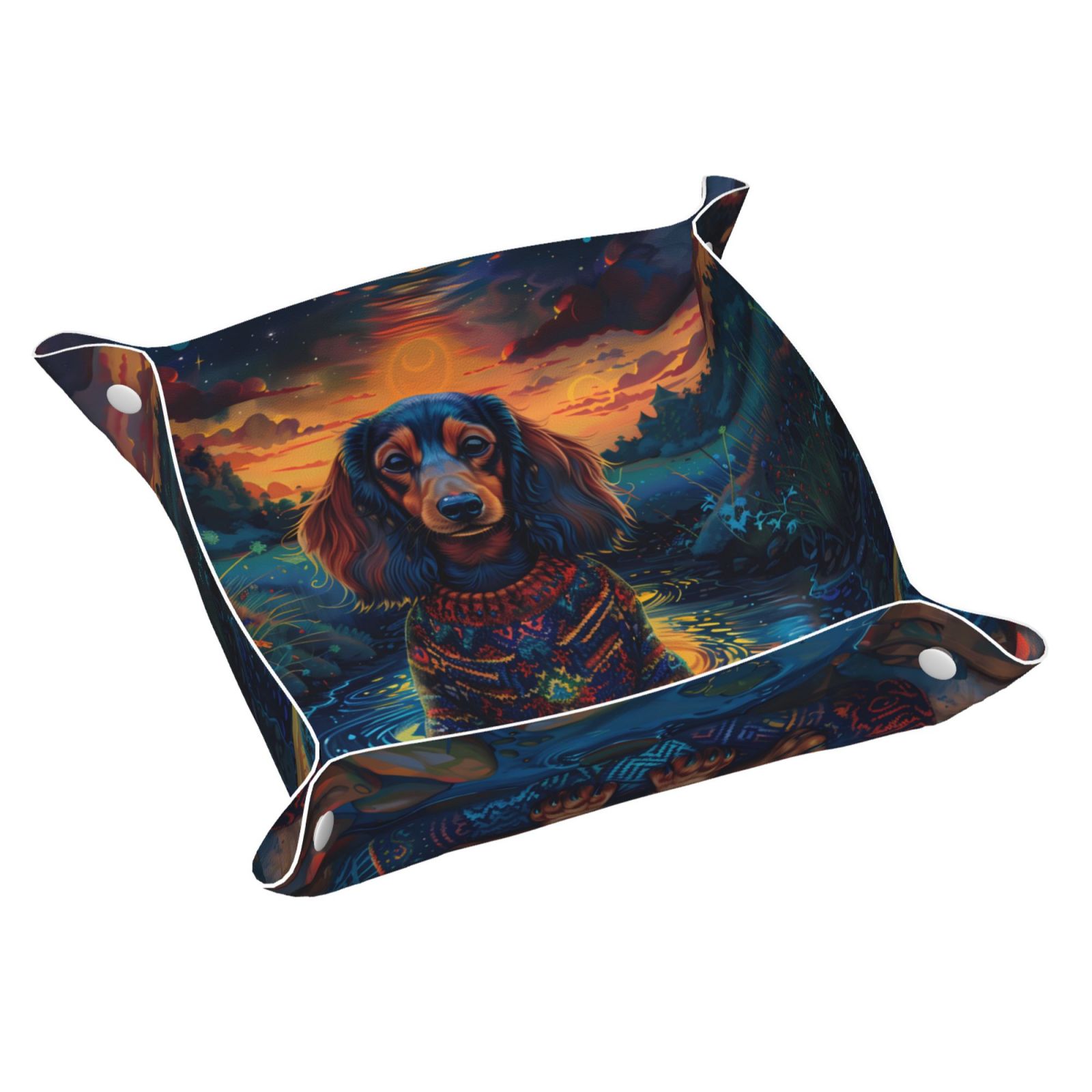 Valet Tray, Starry Sky Meditating Dog Faux Leather Desk Tray Vanity ...