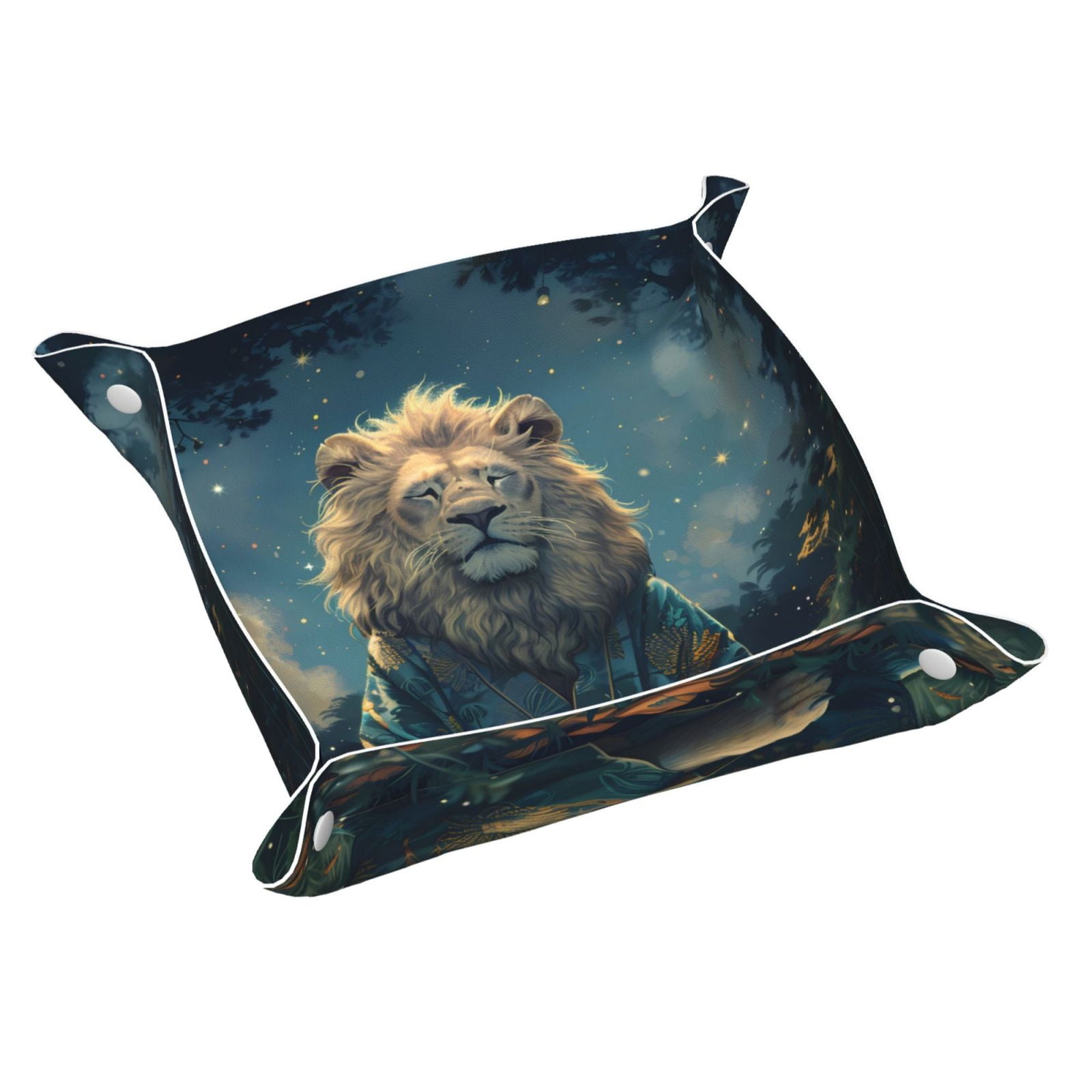 Valet Tray, Starry Sky Meditating Lion Faux Leather Desk Tray Vanity ...