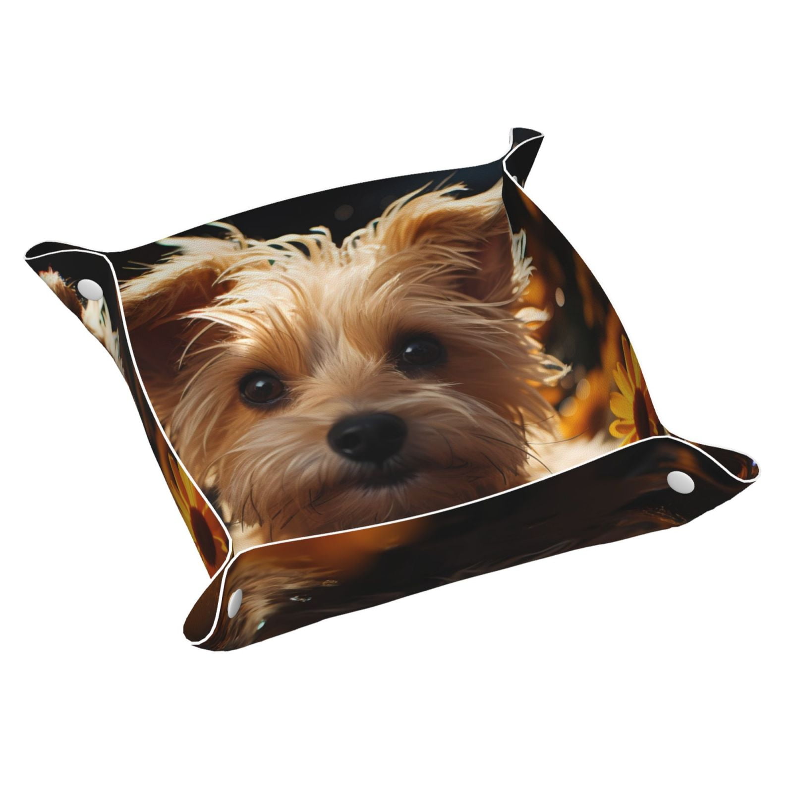 Valet Tray, Sunflower Cute Puppy Faux Leather Desk Tray Vanity Tray ...