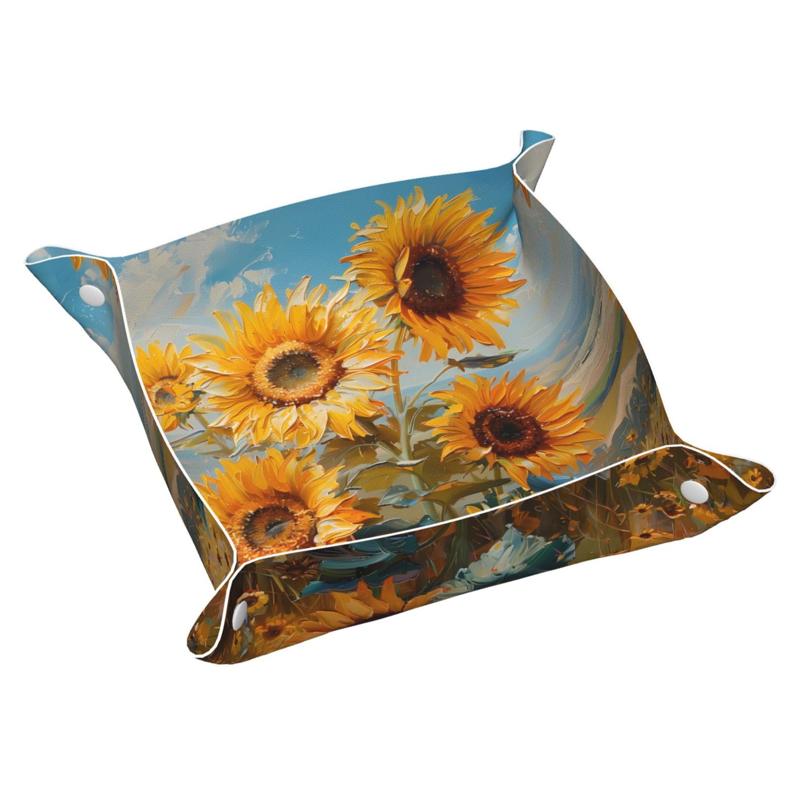 Valet Tray, Sunflower Field Art Faux Leather Desk Tray Vanity Tray ...