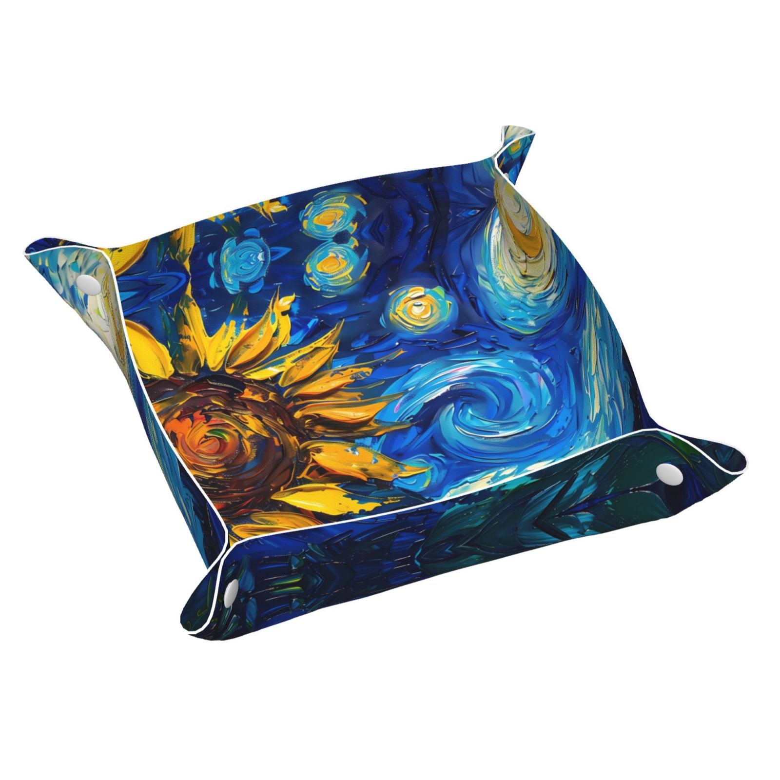 Valet Tray, Sunflower Starry Night Vibes Faux Leather Desk Tray Vanity ...