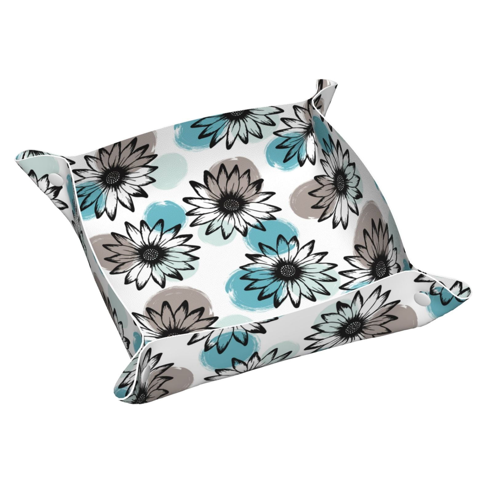 Valet Tray, Sunflowers Blue Green Faux Leather Desk Tray Vanity Tray ...