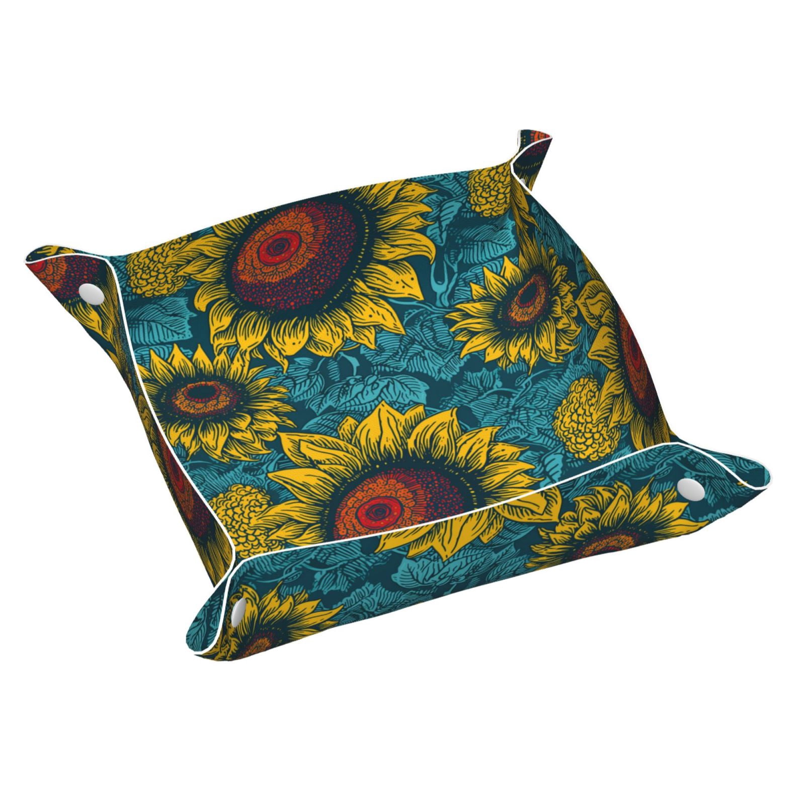 Valet Tray, Sunflowers Blue Leaves Faux Leather Desk Tray Vanity Tray ...