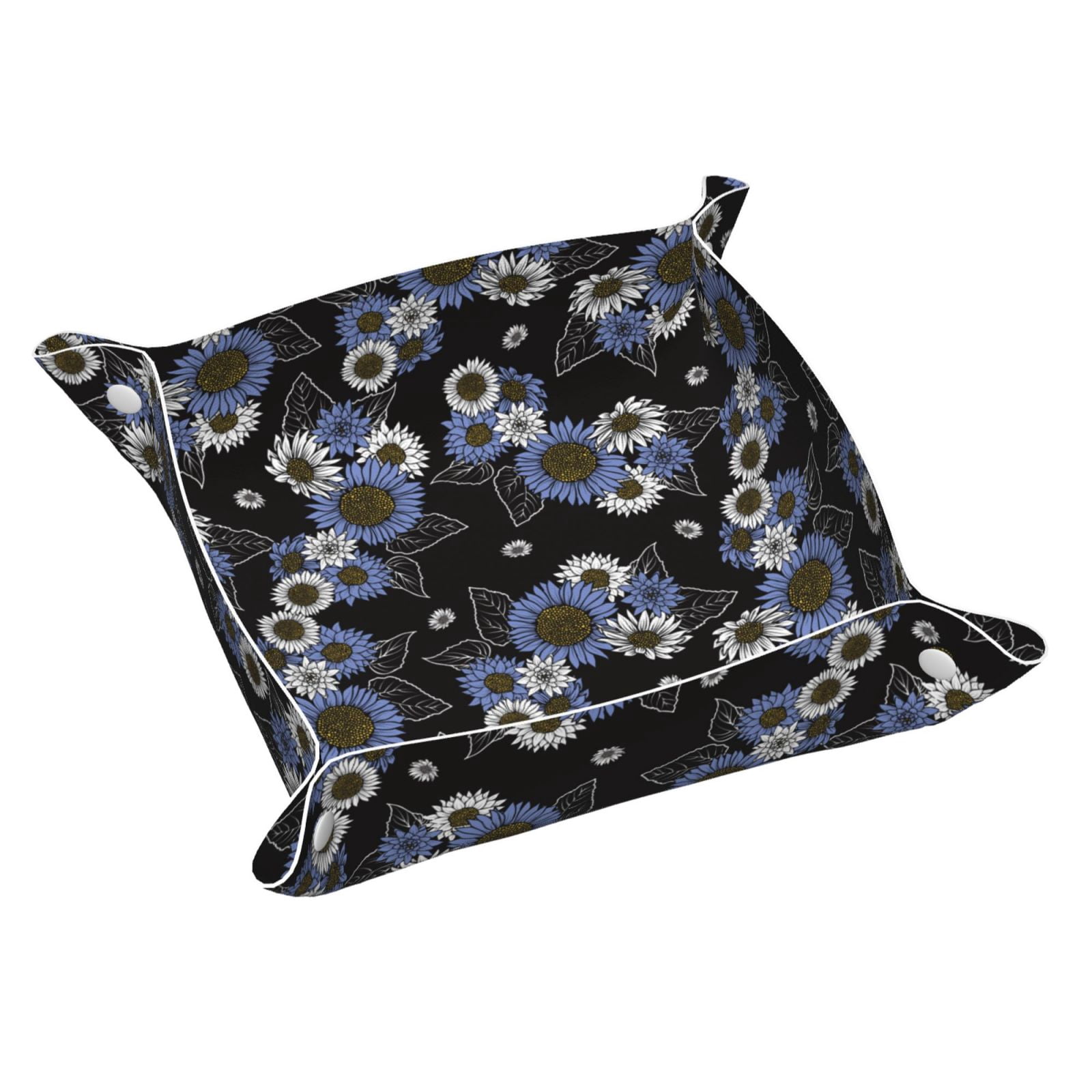 Valet Tray, Sunflowers Blue White Faux Leather Desk Tray Vanity Tray ...