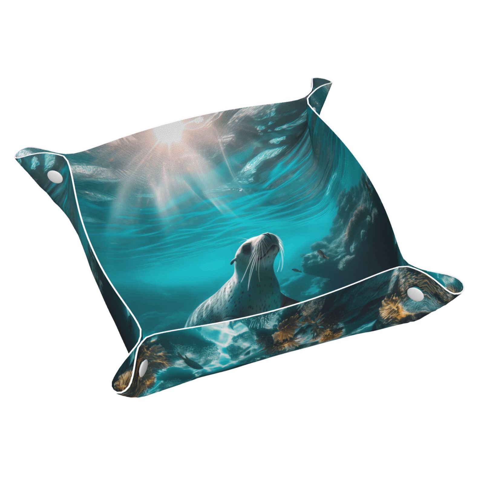 Valet Tray, Sunshine Blue Ocean Seal Faux Leather Desk Tray Vanity Tray ...