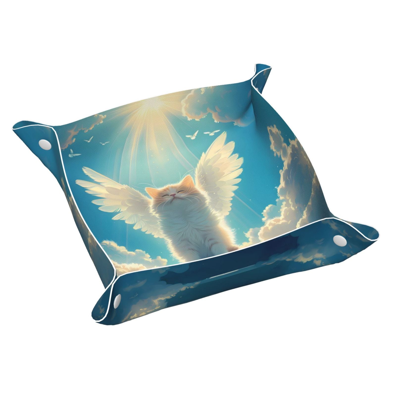 Valet Tray, Sunshine Cute Winged Cat Faux Leather Desk Tray Vanity Tray ...
