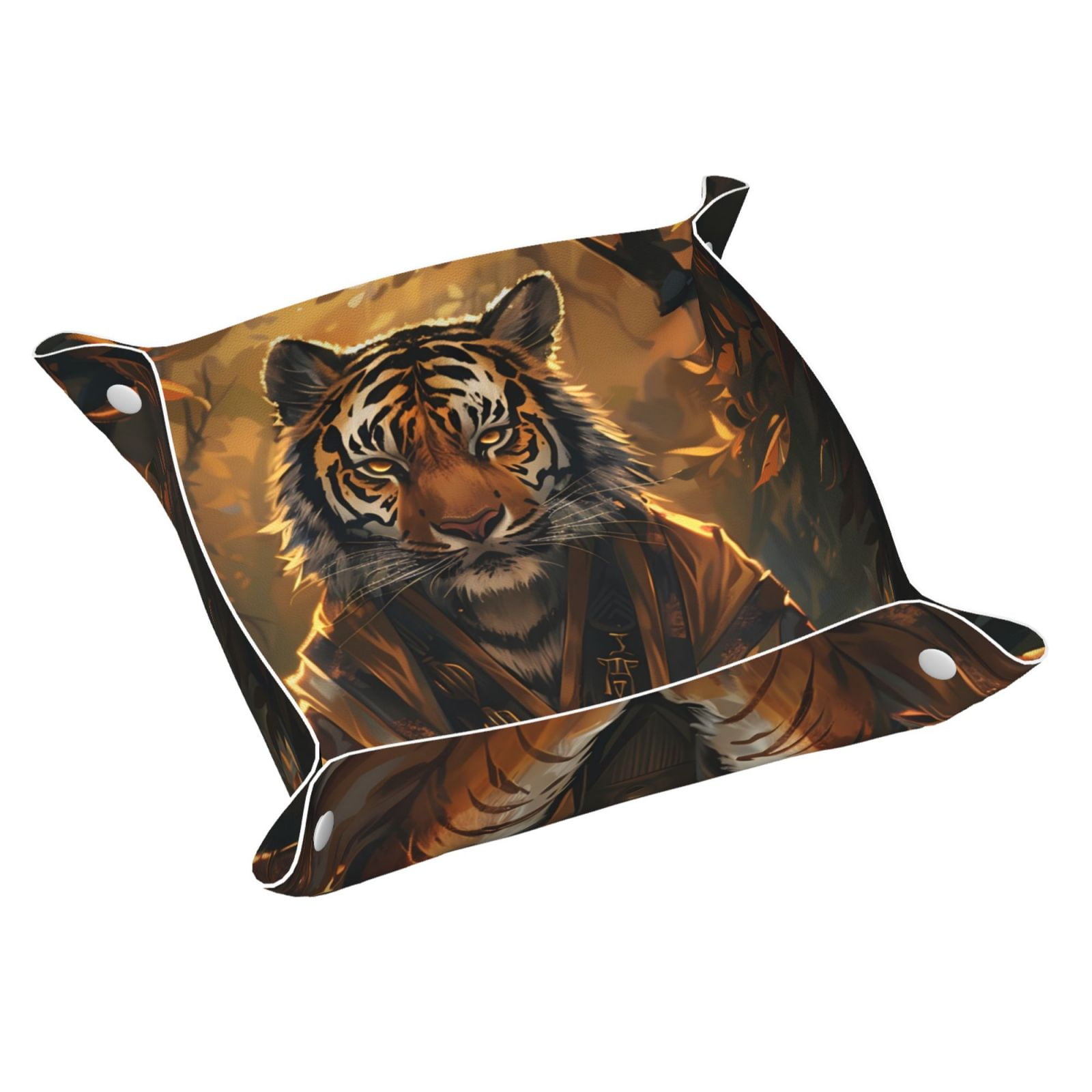 Valet Tray, Tiger in the Fallen Leaf Forest Faux Leather Desk Tray ...