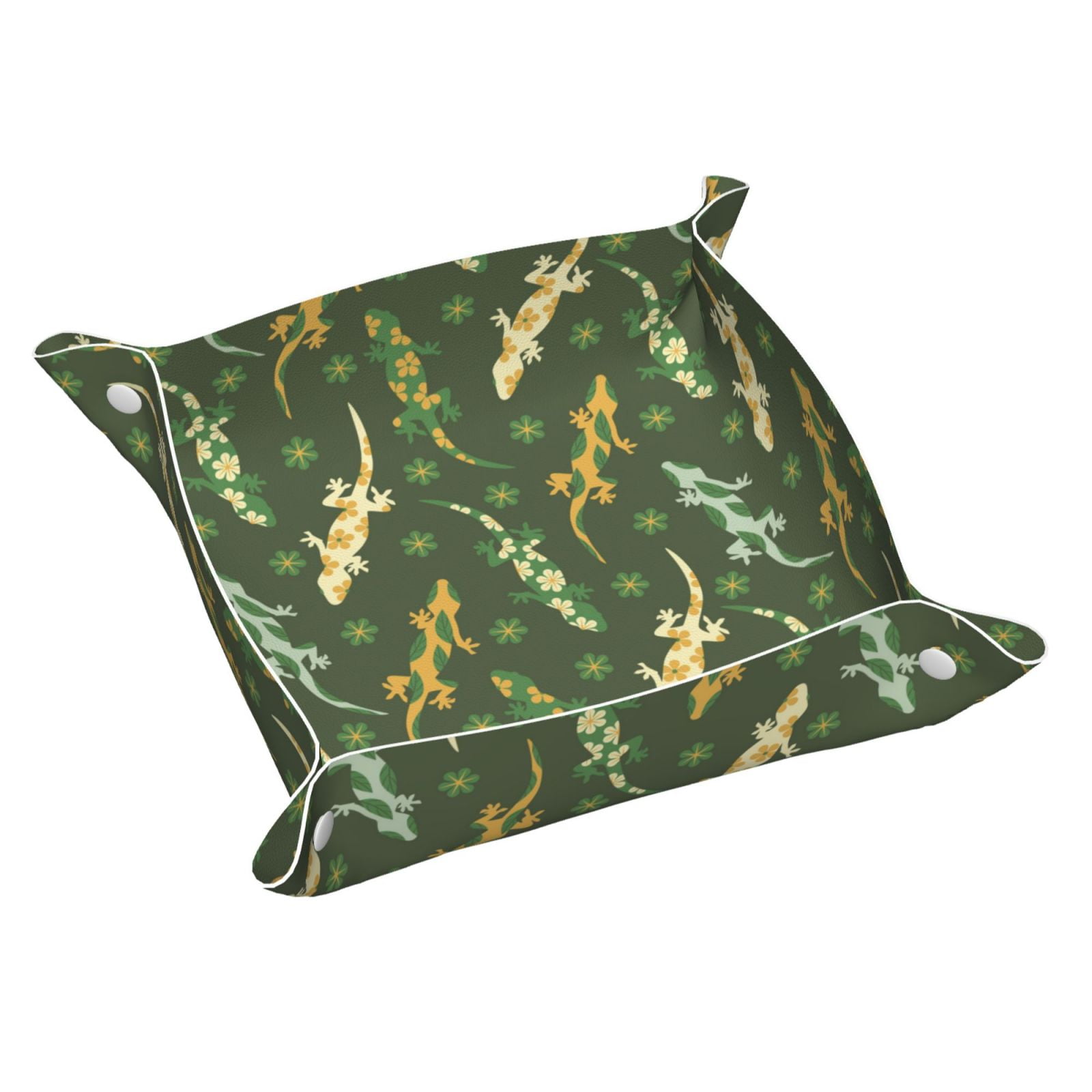 Valet Tray, Tropical Lizard Gecko Green Faux Leather Desk Tray Vanity ...