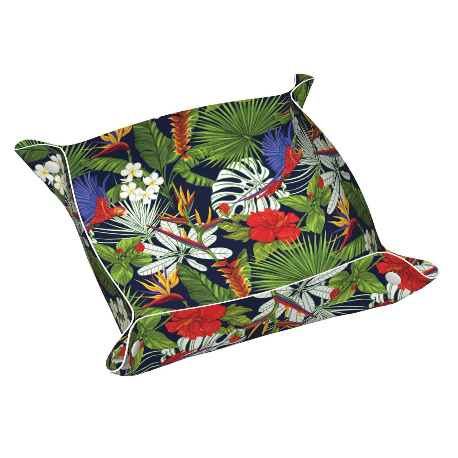 Valet Tray, Tropical Plant Cute Colorful Parrot Faux Leather Desk Tray ...