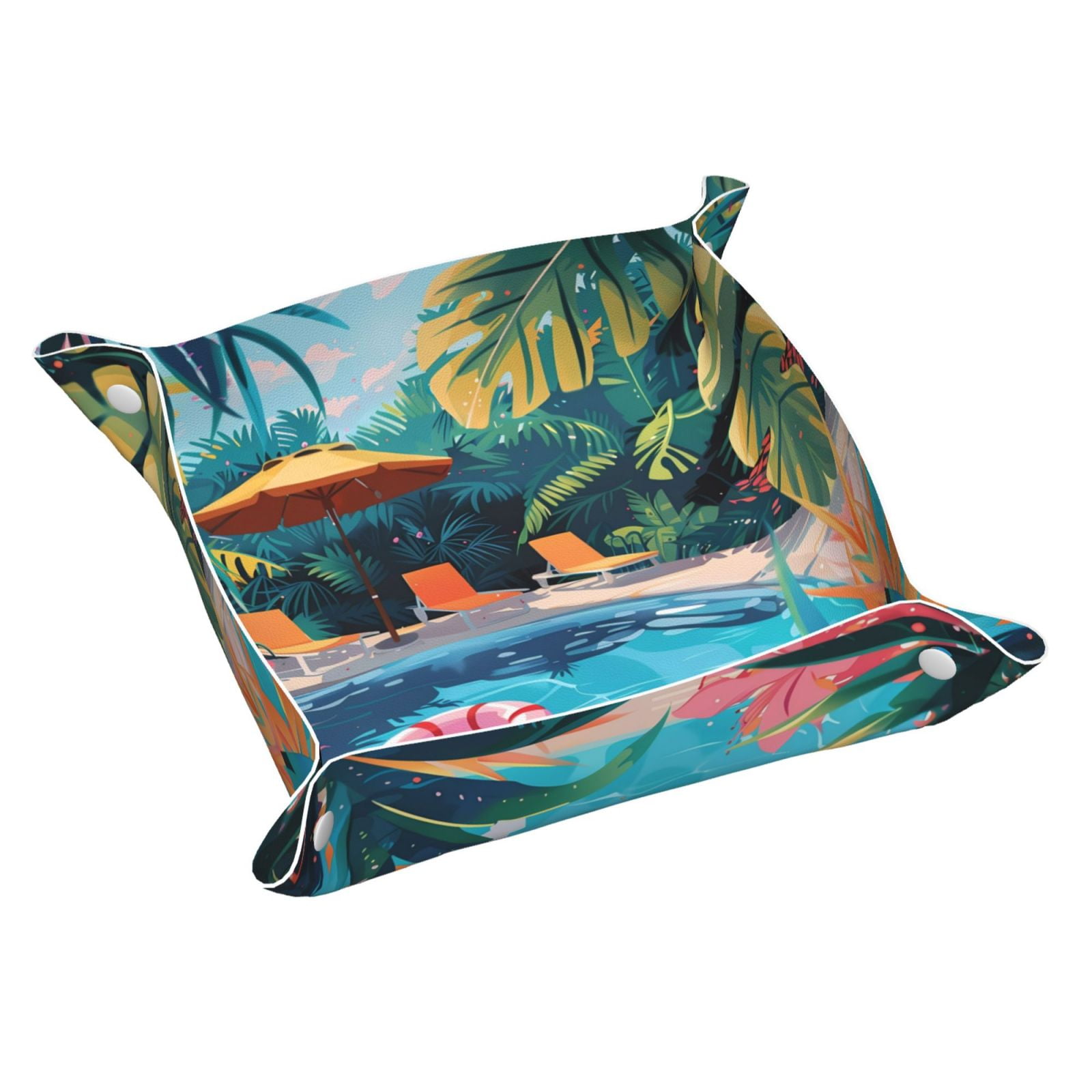 Valet Tray, Tropical Poolside Relaxation Faux Leather Desk Tray Vanity ...