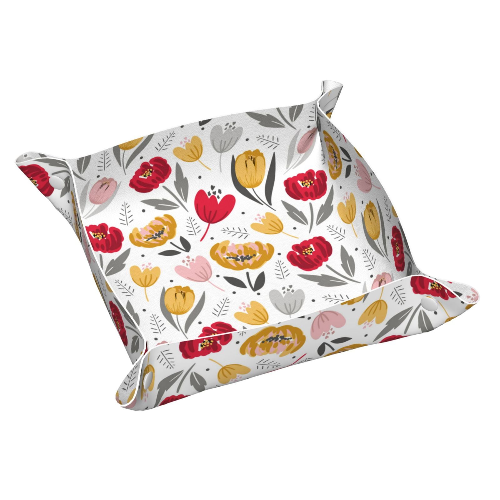 Valet Tray, Tulips Flowers Red Yellow Faux Leather Desk Tray Vanity Tray Night Stand Organizer ...