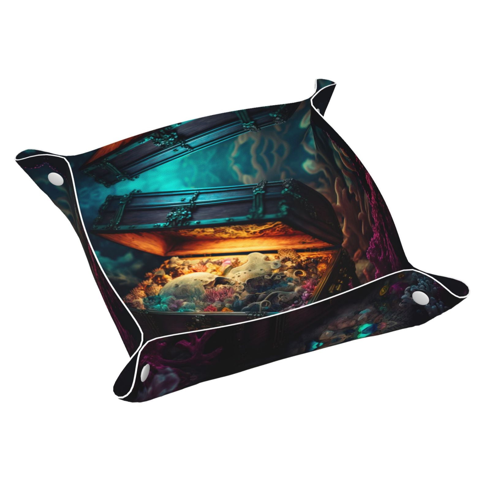 Valet Tray, Underwater Treasure Chest Faux Leather Desk Tray Vanity ...