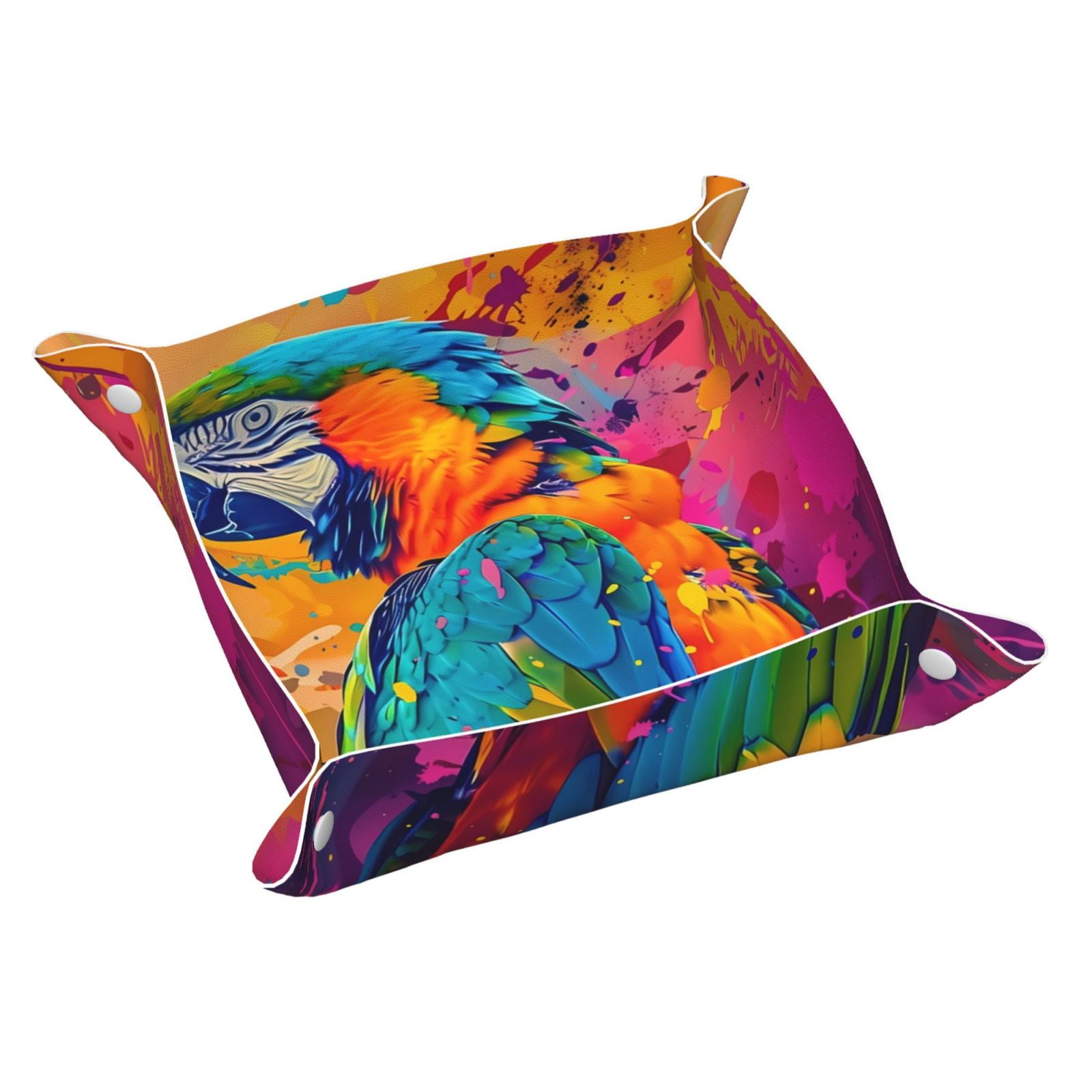 Valet Tray, Vibrant Parrot Splash Art Faux Leather Desk Tray Vanity ...