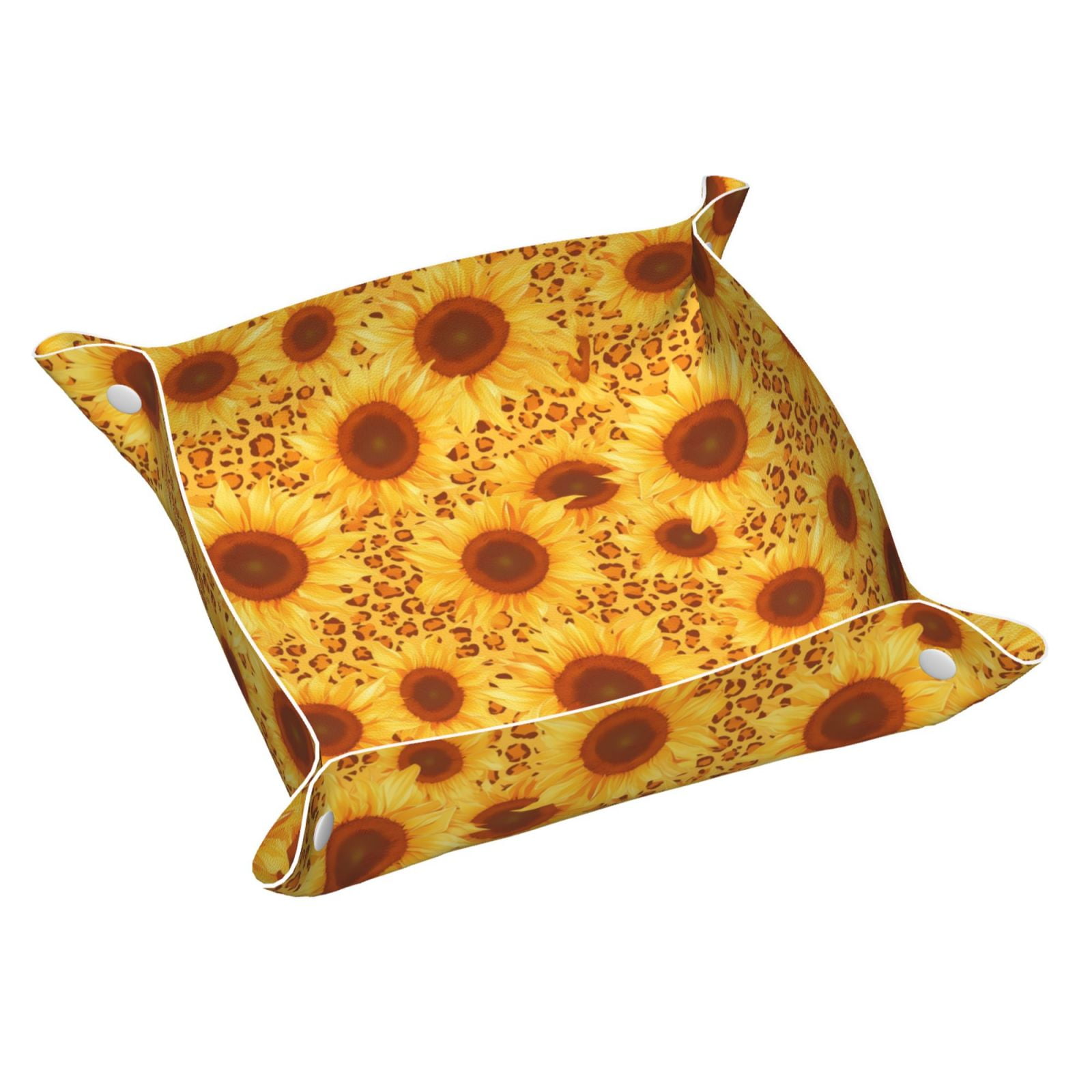 Valet Tray, Vintage Leopard Print Sunflower Faux Leather Desk Tray ...