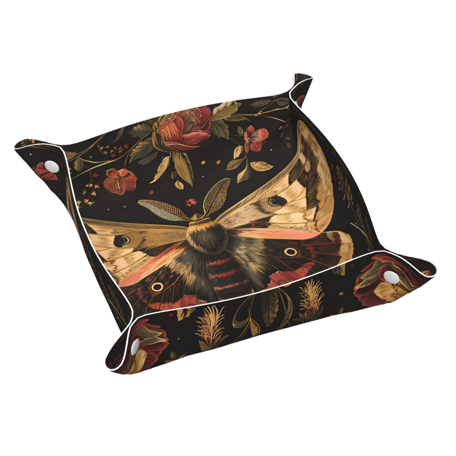 Valet Tray, Vintage Moth Floral Art Faux Leather Desk Tray Vanity Tray ...
