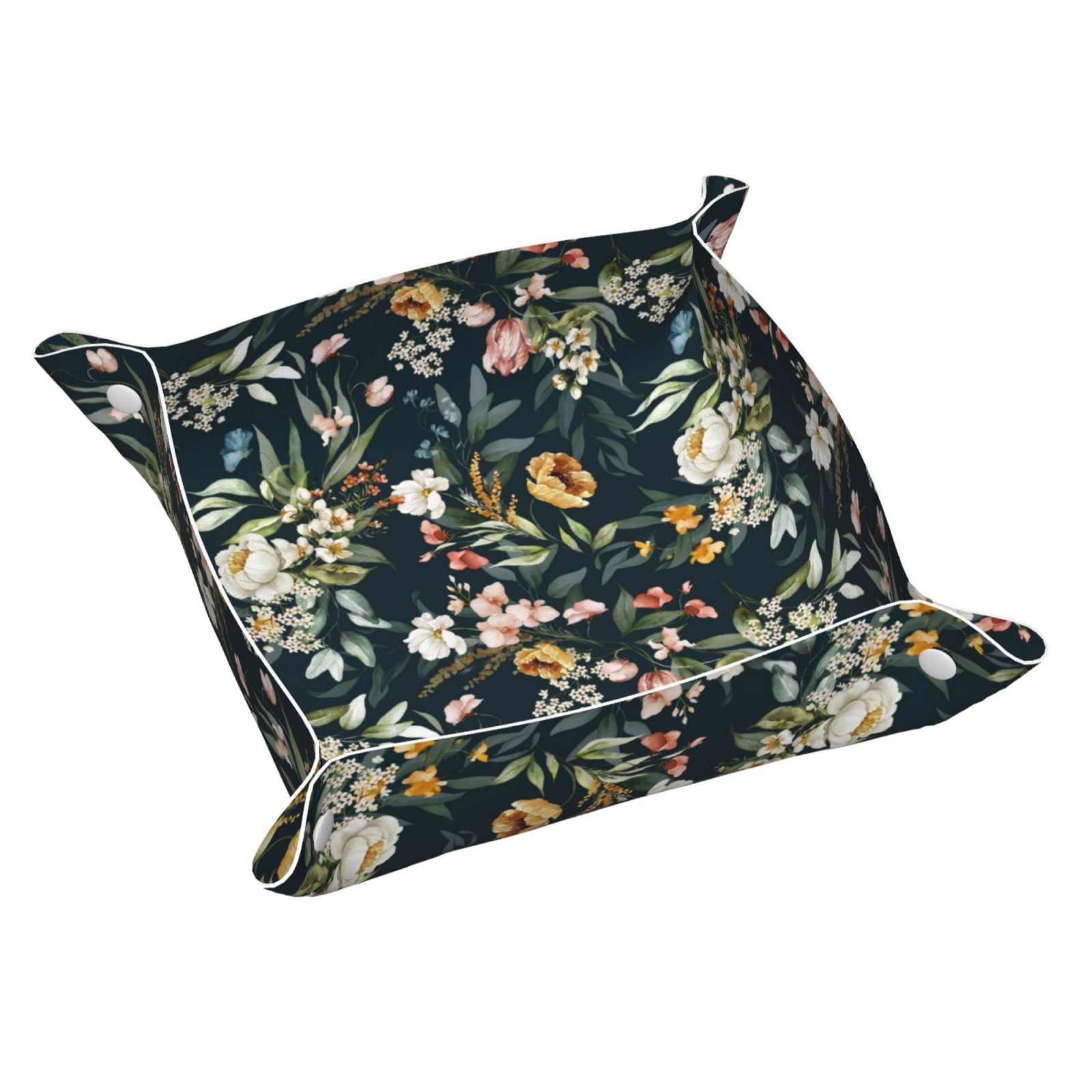 Valet Tray, Watercolor Floral Faux Leather Desk Tray Vanity Tray Night ...