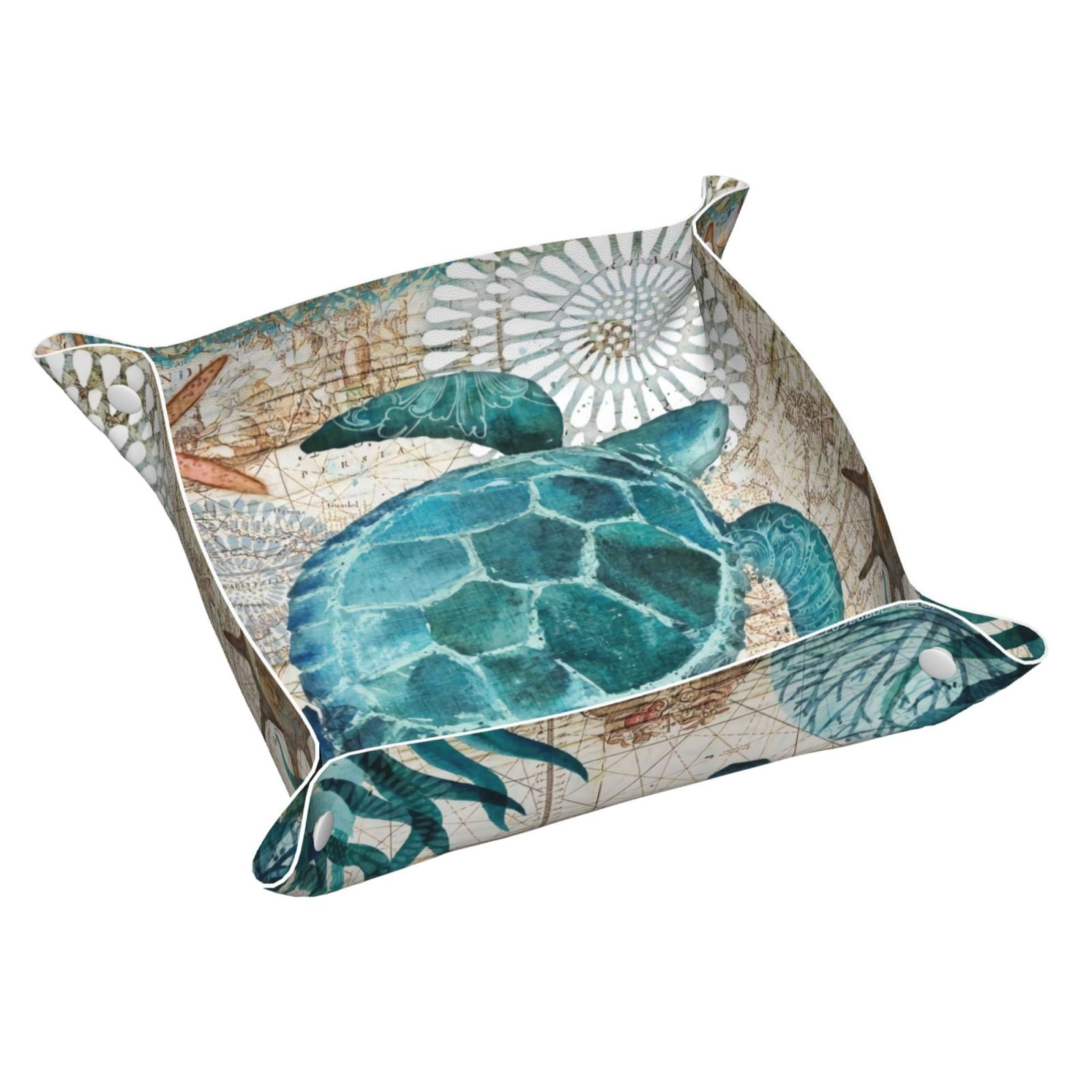 Valet Tray, Watercolor Sea Turtle Faux Leather Desk Tray Vanity Tray ...