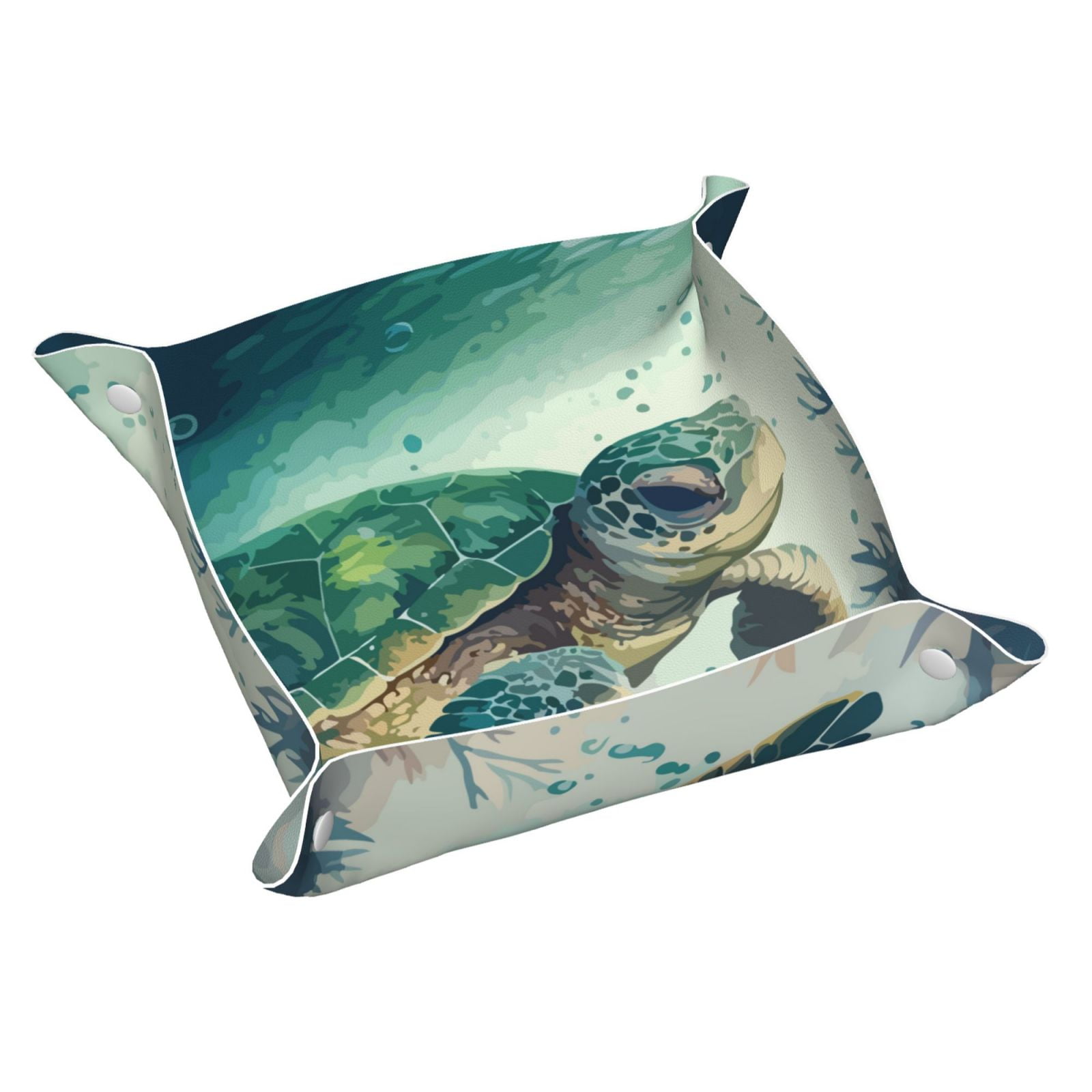 Valet Tray, Watercolor Turtle1 Faux Leather Desk Tray Vanity Tray Night Stand Organizer Catch ...