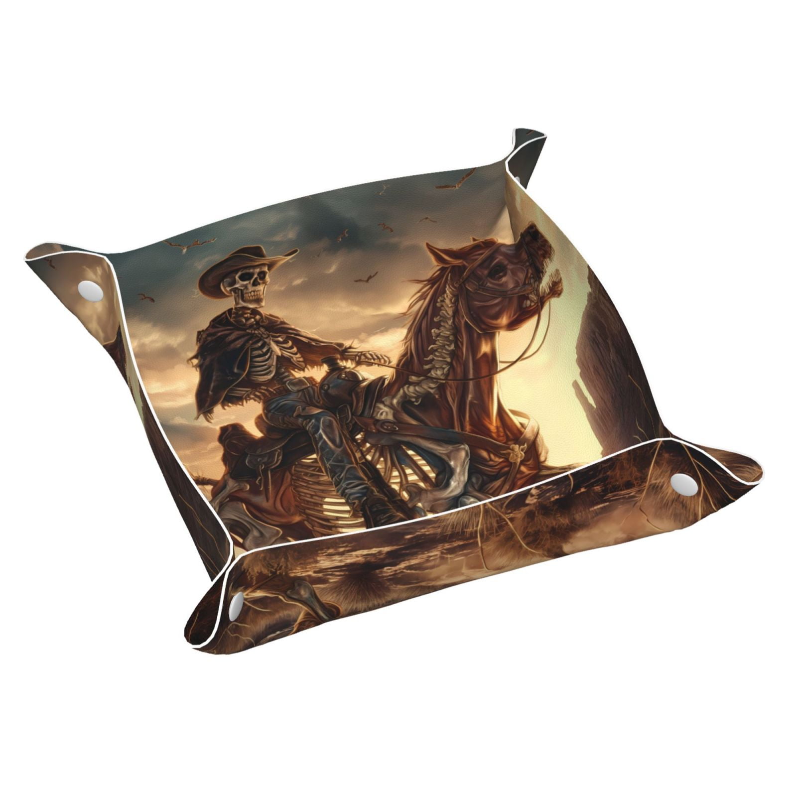 Valet Tray, Western Skeleton Cowboy Horse Faux Leather Desk Tray Vanity ...