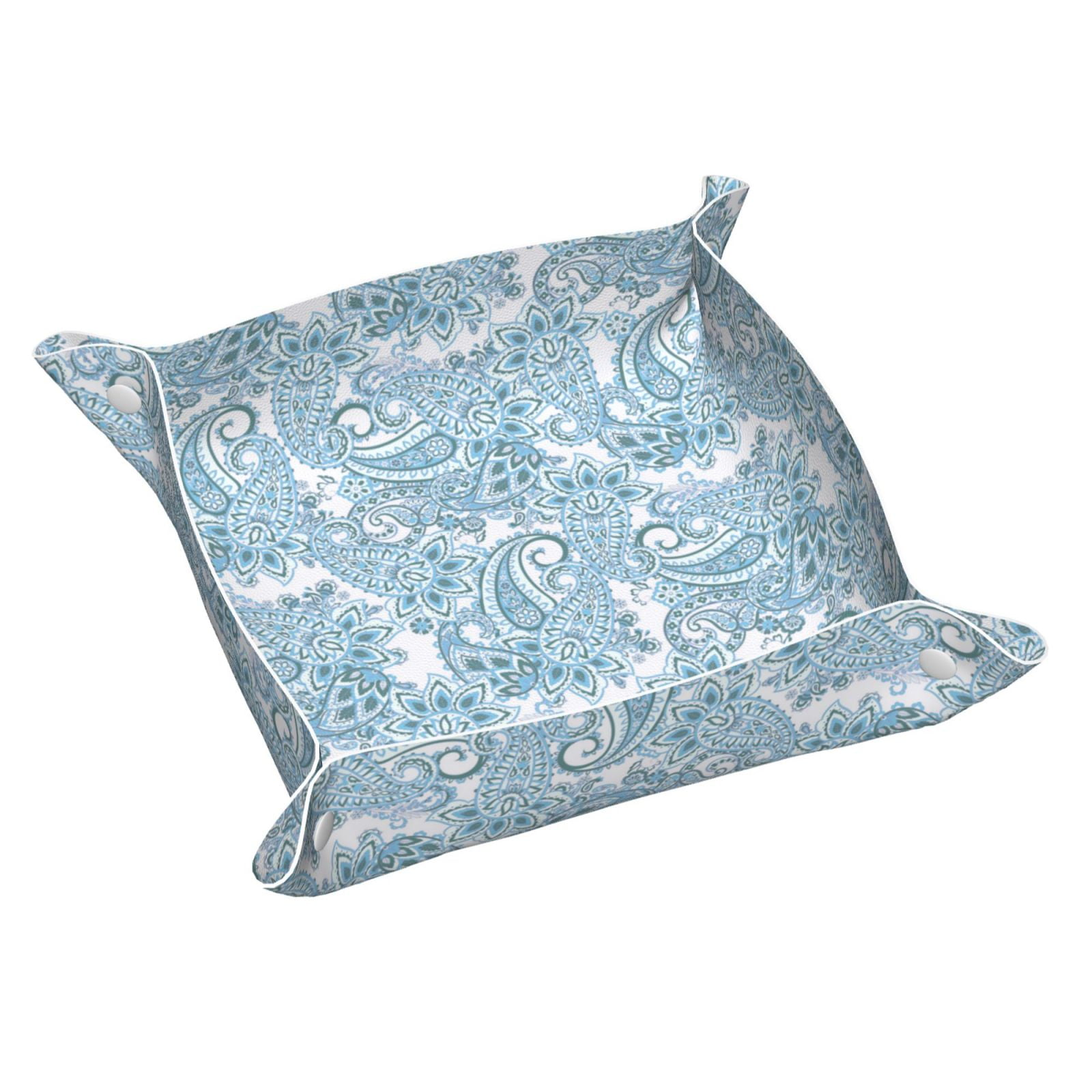 Valet Tray, White Light Blue Paisley Pattern Faux Leather Desk Tray ...