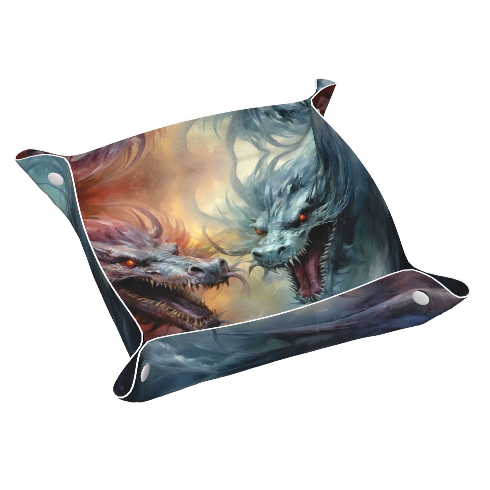 Valet Tray, White and Red Storm Dragon Faux Leather Desk Tray Vanity ...