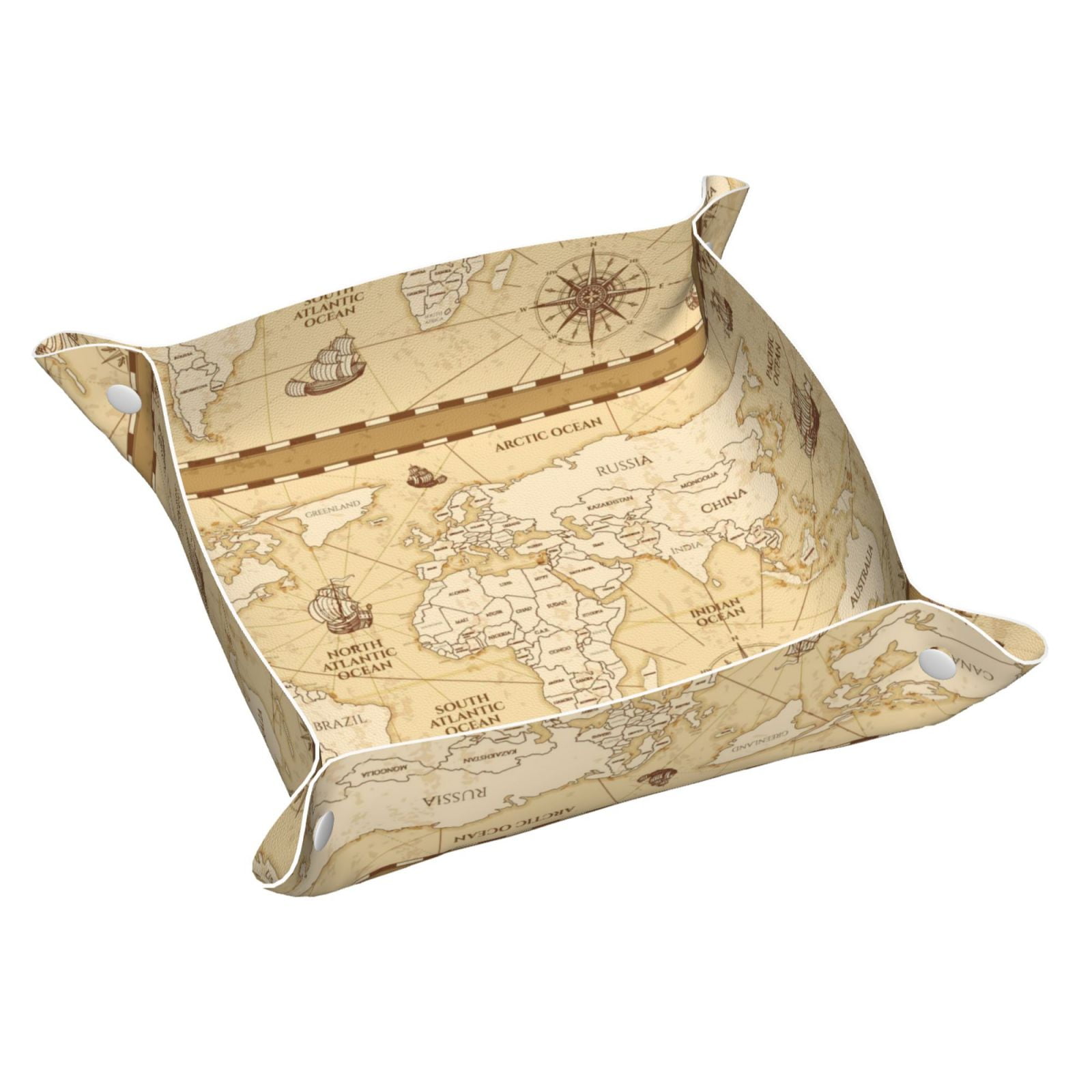 Valet Tray, World Map Faux Leather Desk Tray Vanity Tray Night Stand ...