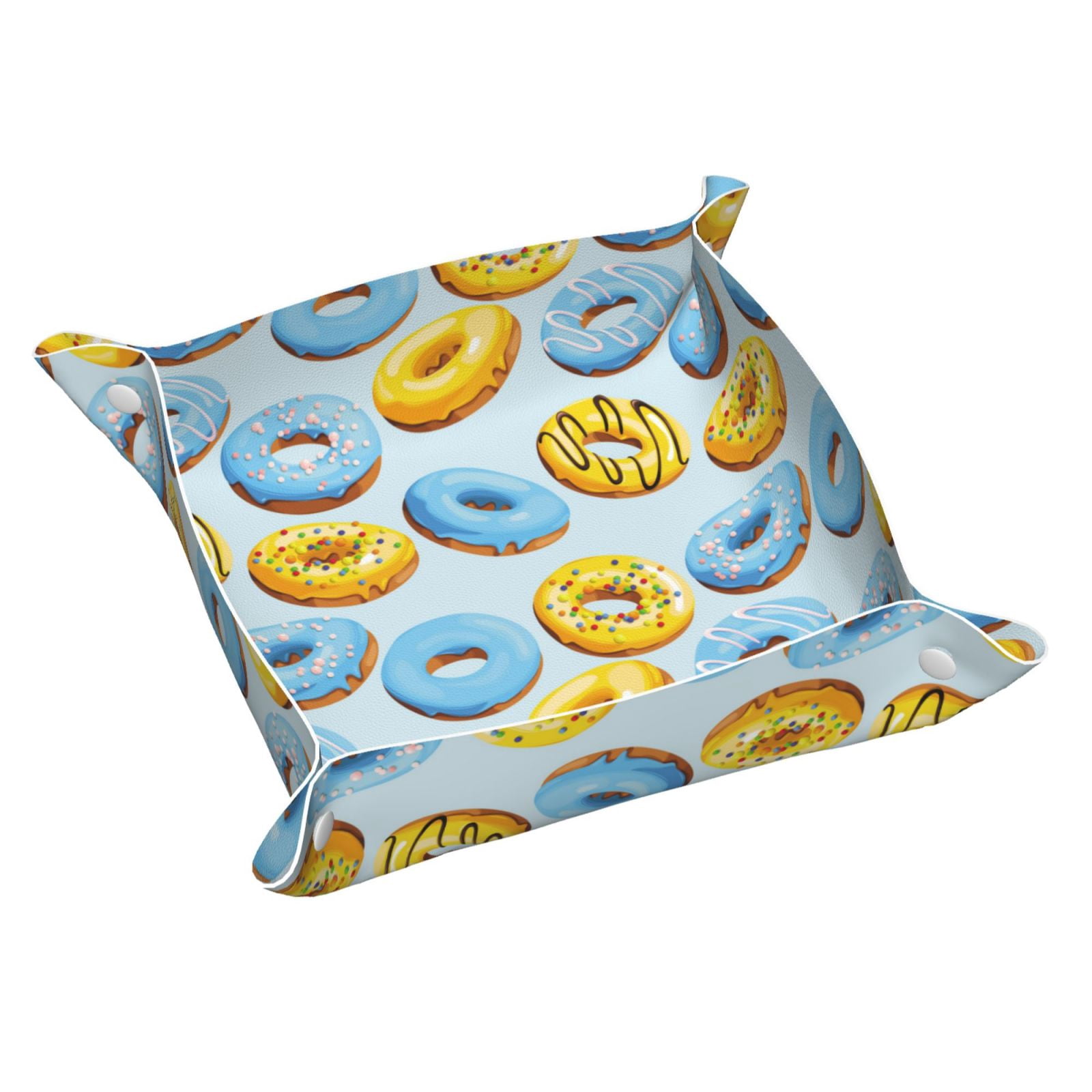 Valet Tray, Yellow Blue Donut Print Faux Leather Desk Tray Vanity Tray ...