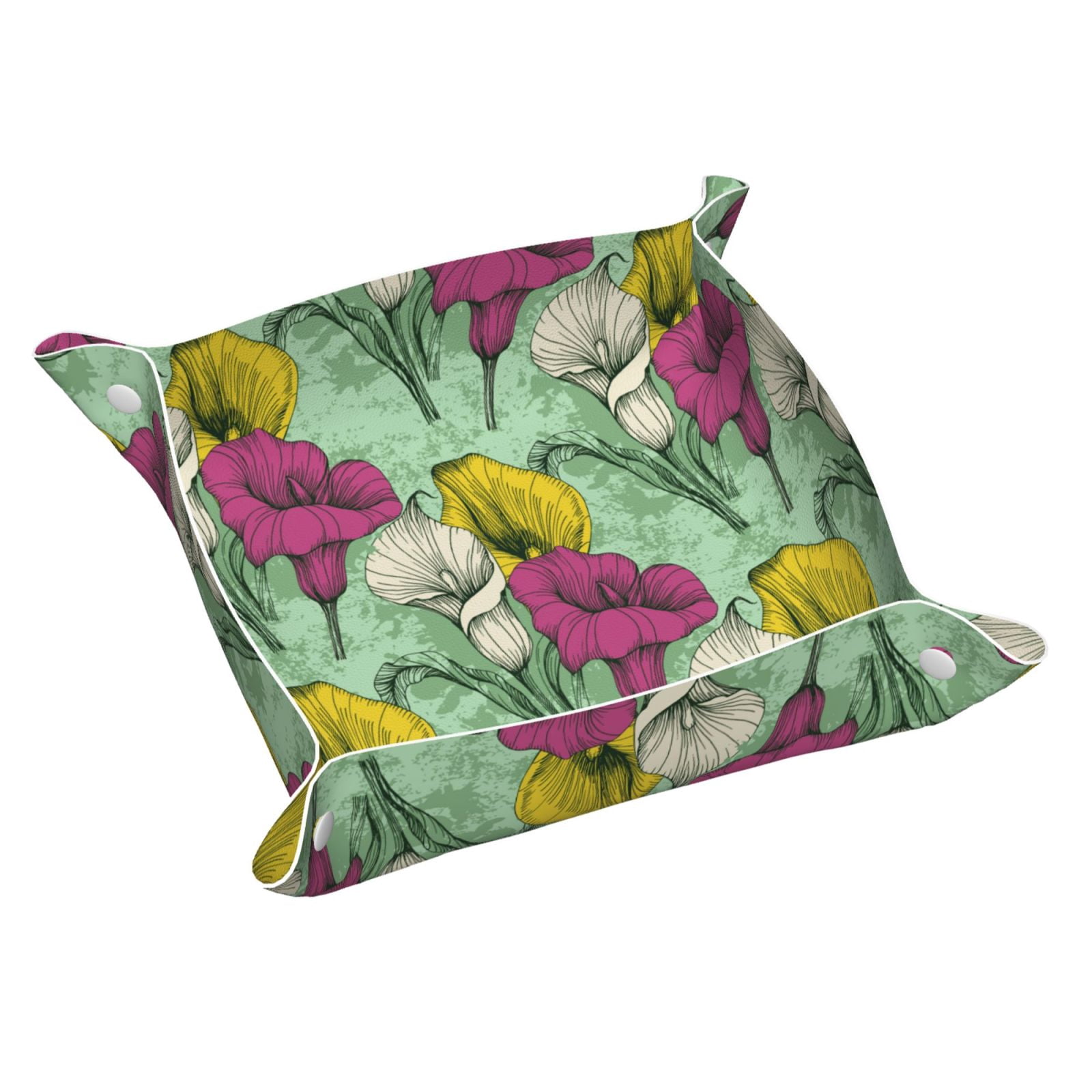 Valet Tray, Yellow Blue Purple Calla Lily Flowers Faux Leather Desk ...